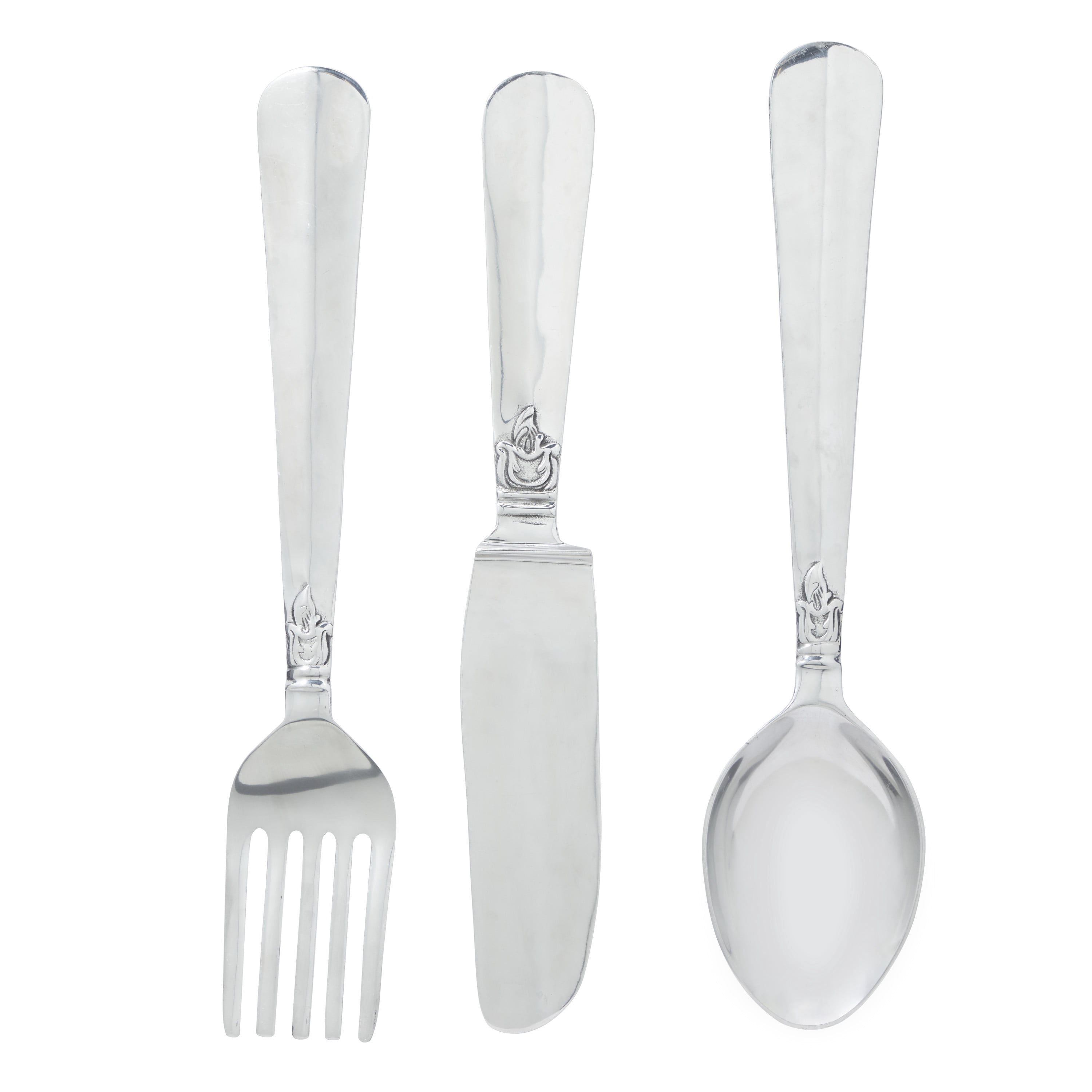 DecMode Silver Aluminum Knife, Spoon and Fork Utensils Wall Decor (3 ...