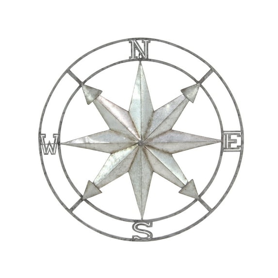 DecMode Silver Metal Compass Wall Decor with Distressed Copper Like ...