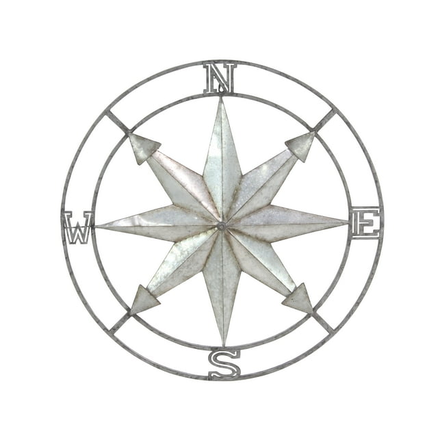 DecMode Silver Metal Compass Wall Decor with Distressed Copper Like ...