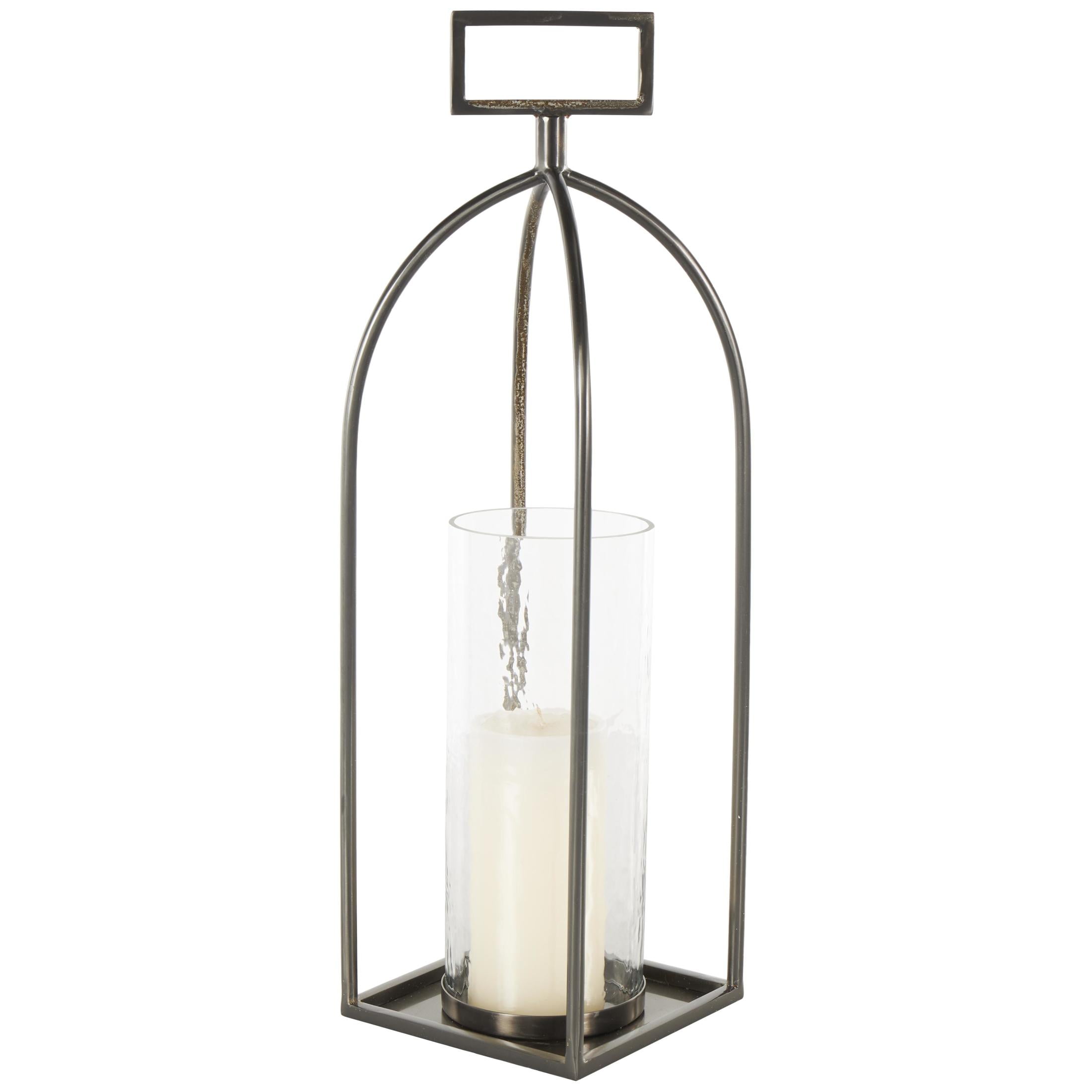 DecMode Silver Metal Open Frame Candle Lantern with Rectangle Handles ...