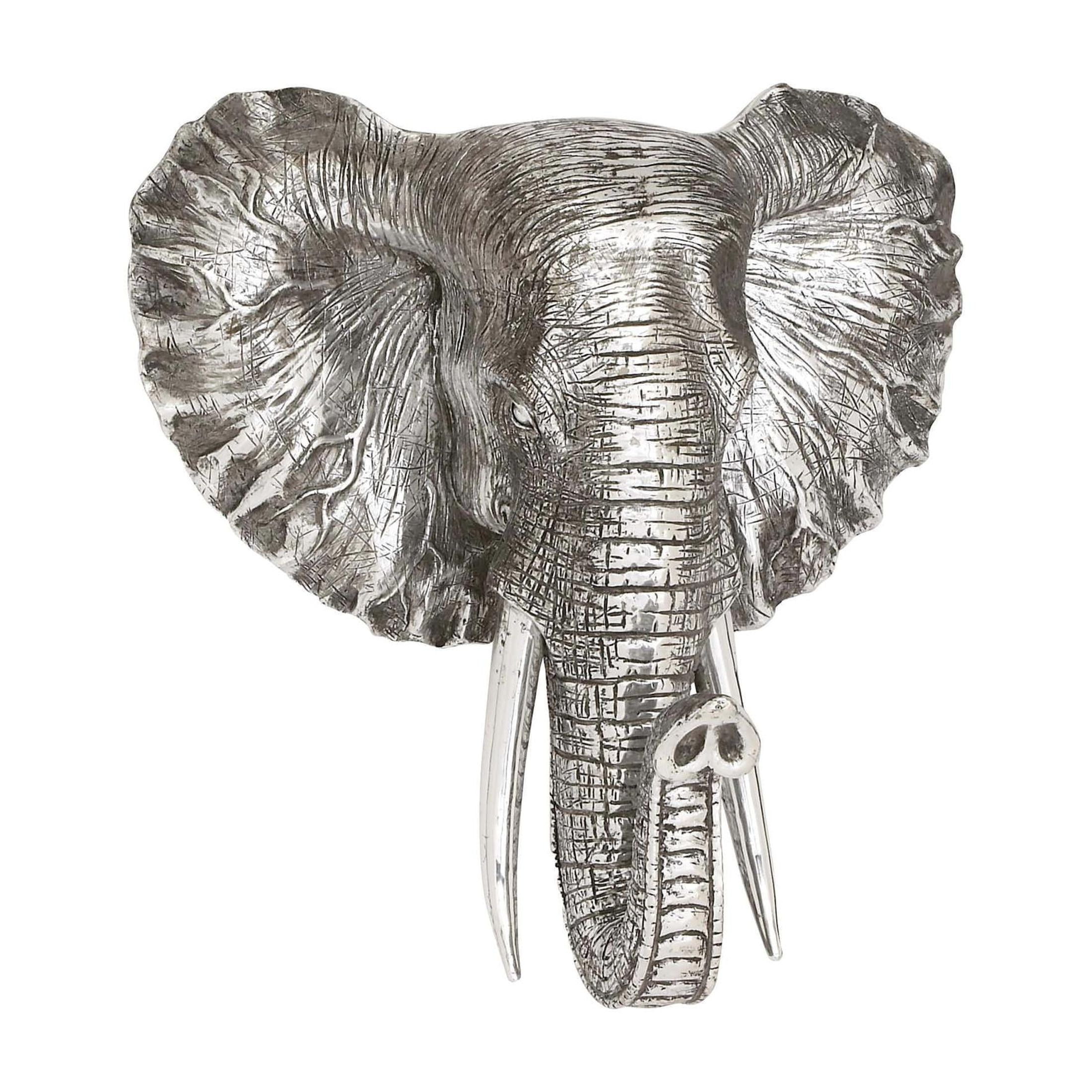 DecMode Silver Polystone Metallic Elephant Wall Decor with Tusks ...