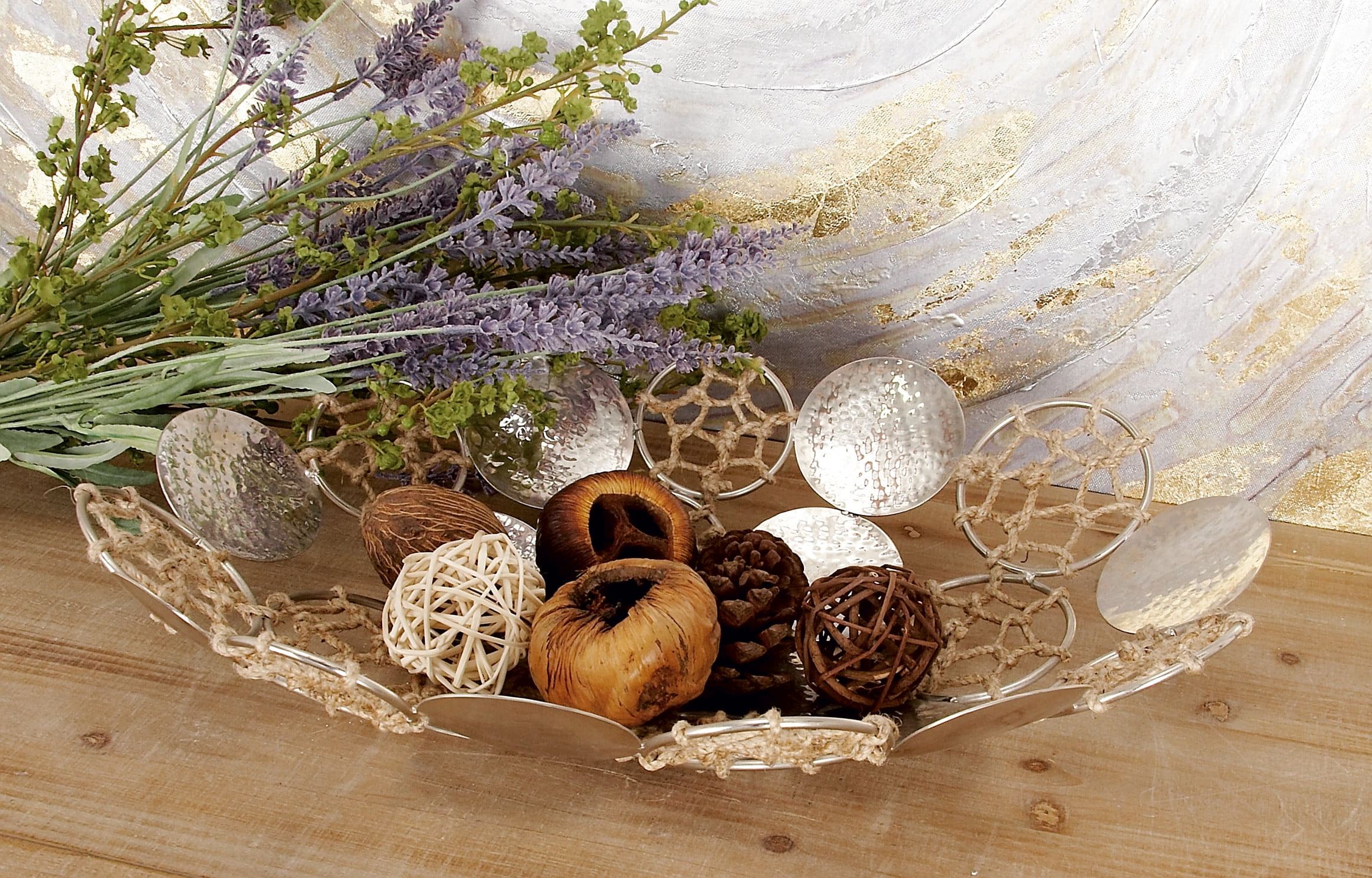 DecMode Small Abstract-style Stainless Steel Jute Platter Set of 2: 23 ...