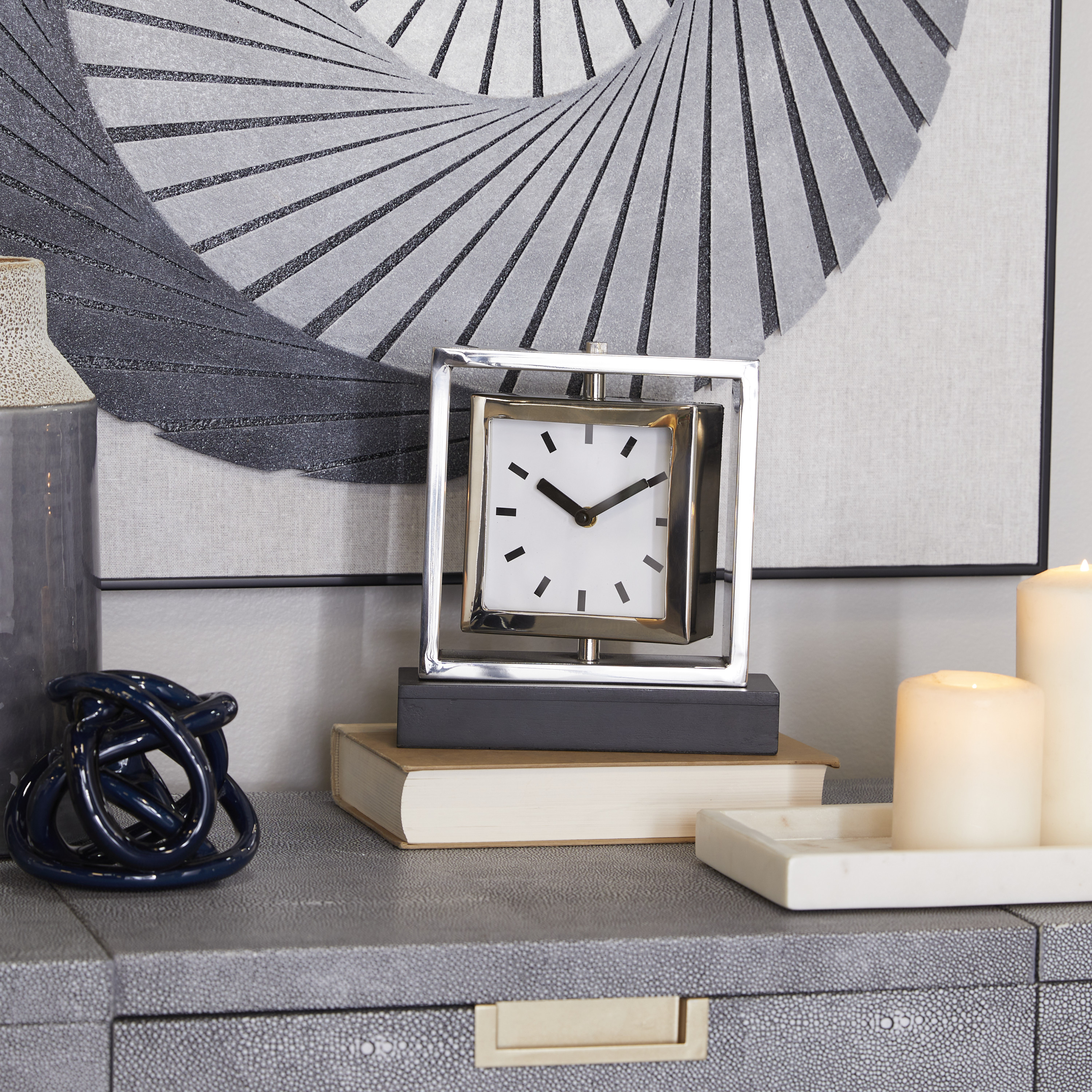 DecMode Stainless Steel Glam Square Table Clock 8"W x 9"H, with Silver ...