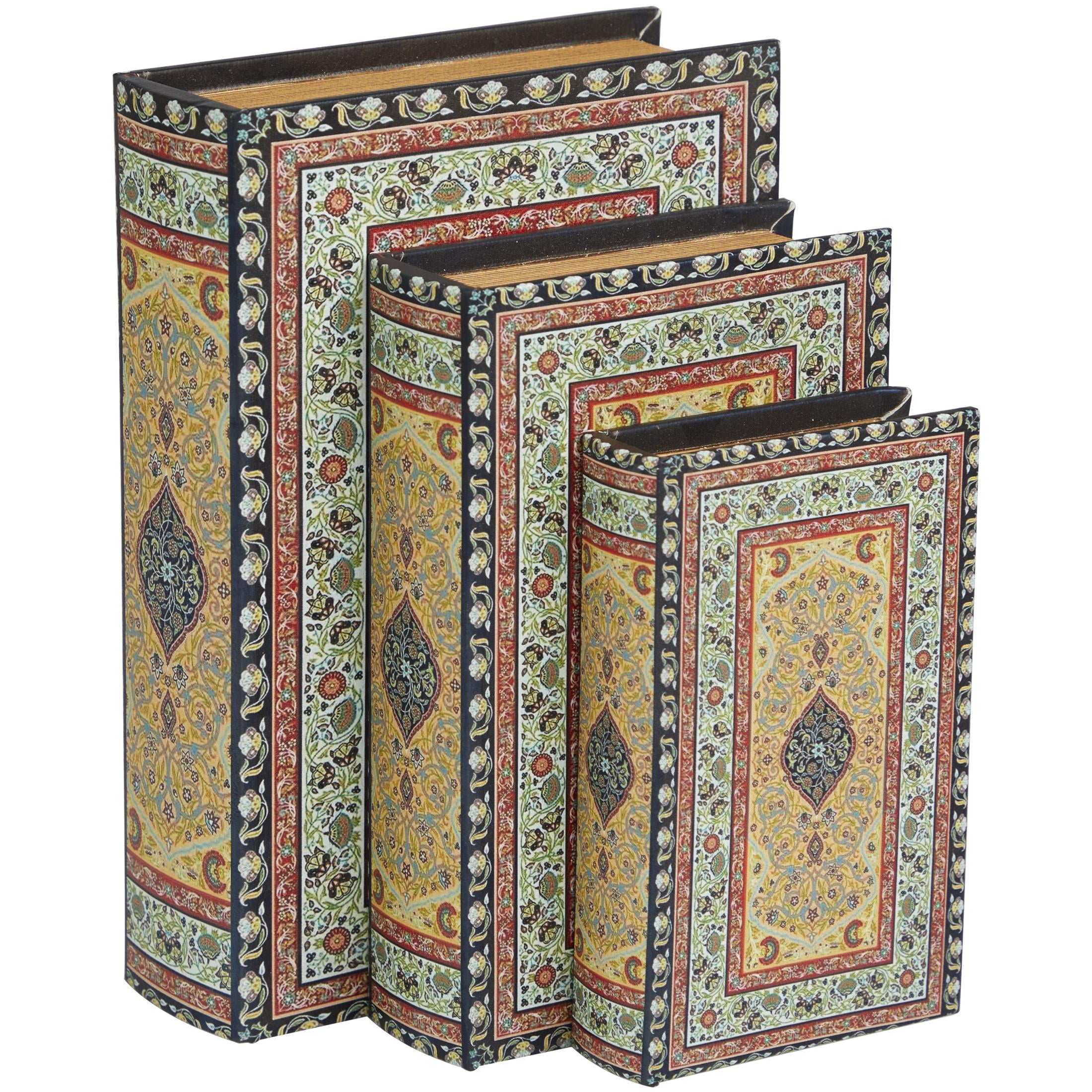 DecMode Wooden Decorative Storage Book Box Set with Vintage Floral ...