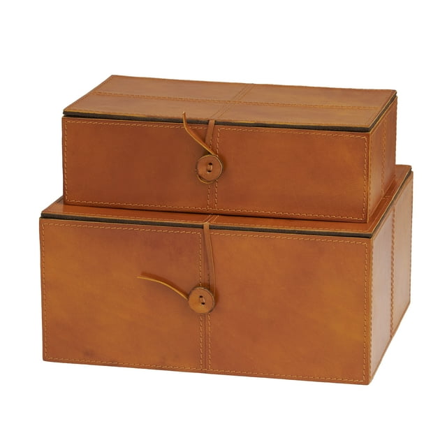 DecMode Storage Brown Leather Decorative Box with Leather Loop Closure ...