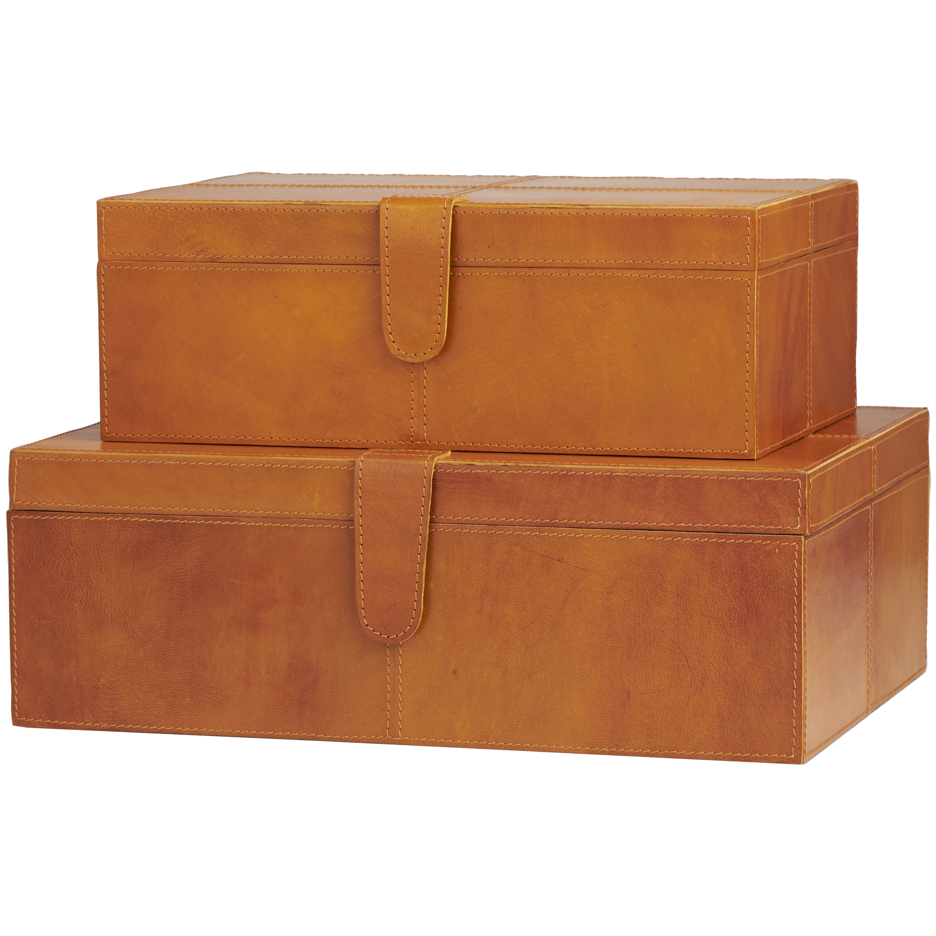 DecMode Storage Brown Leather Decorative Box with Snap Front Closure ...