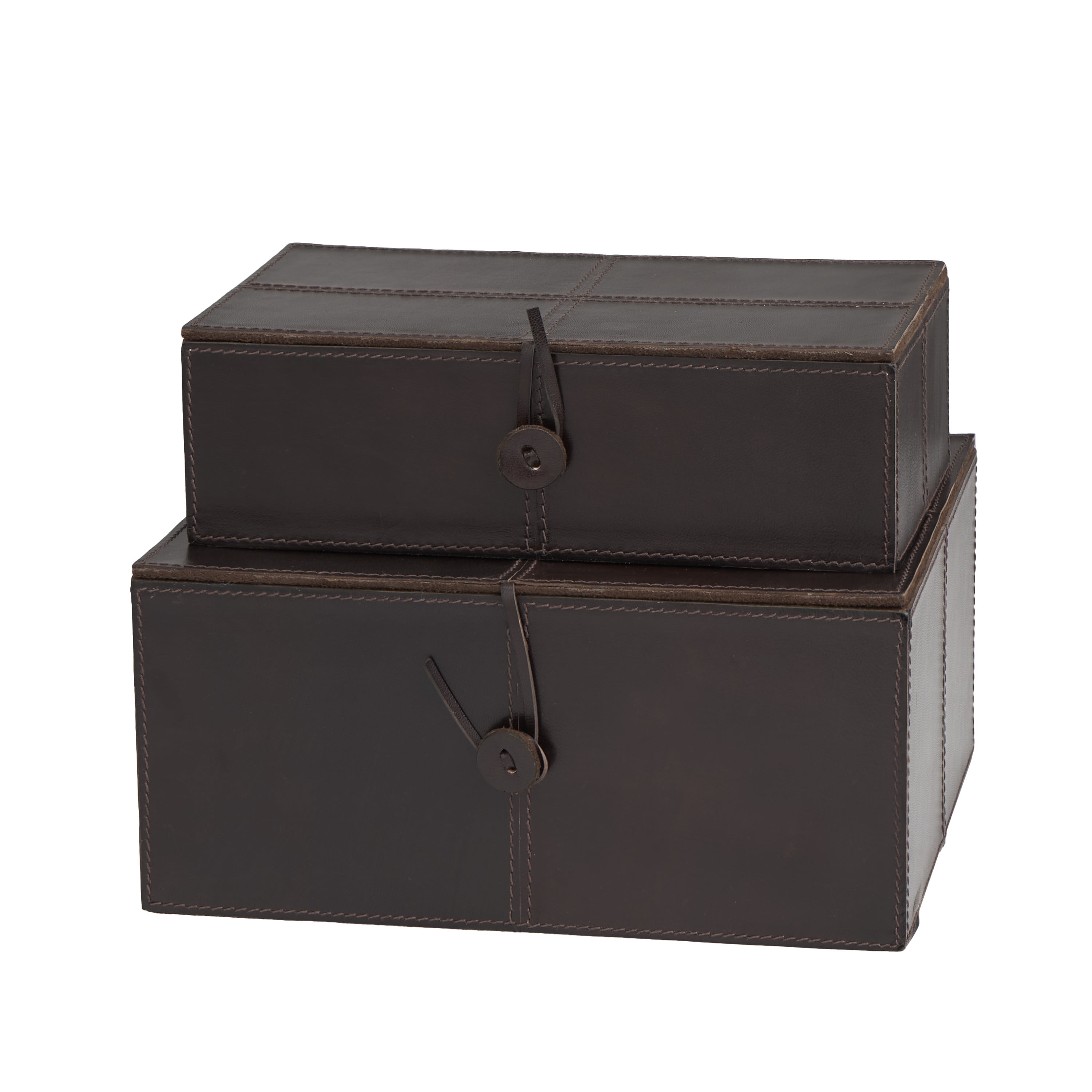 DecMode Storage Dark Brown Leather Decorative Box with Leather Loop ...