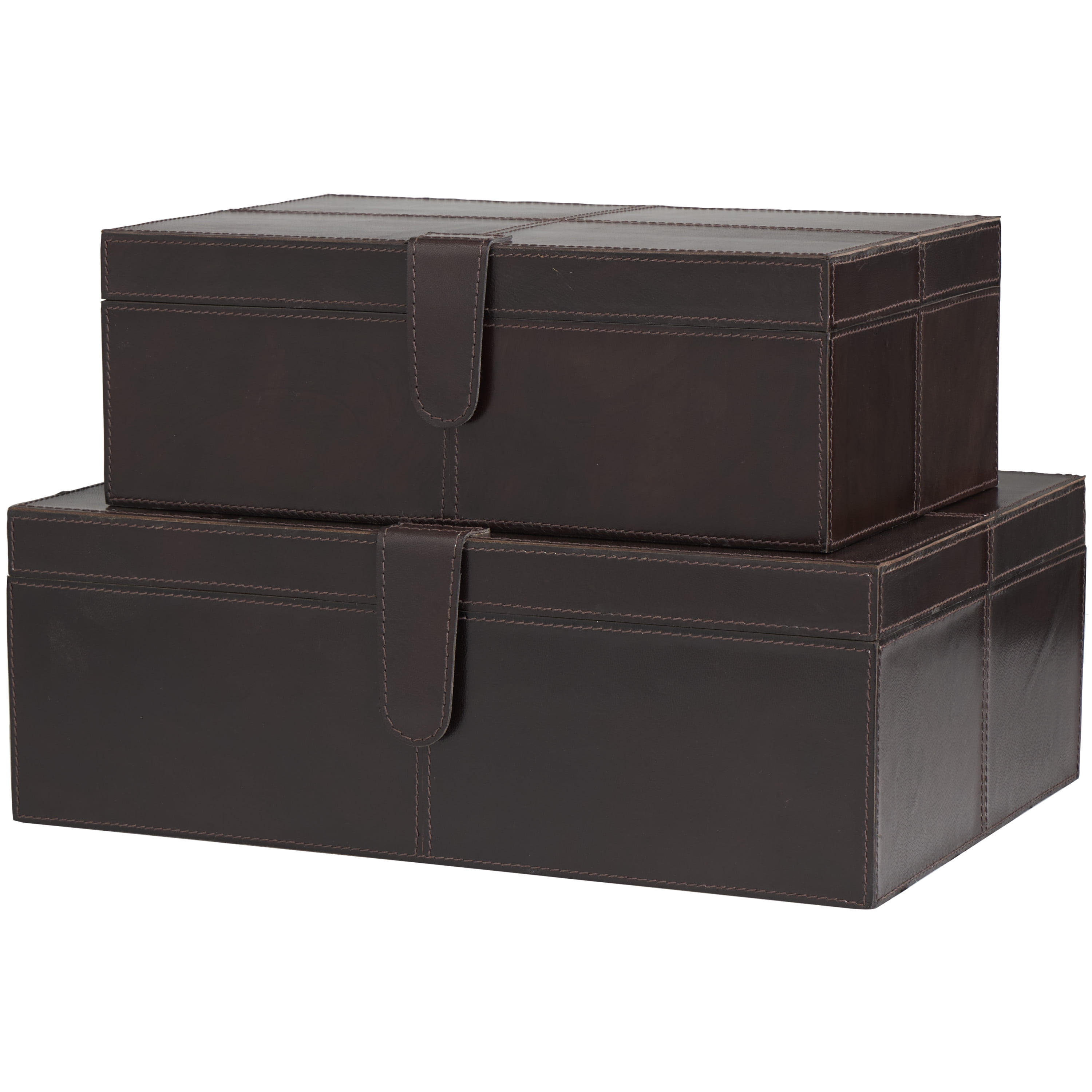 DecMode Storage Dark Brown Leather Decorative Box with Snap Front ...