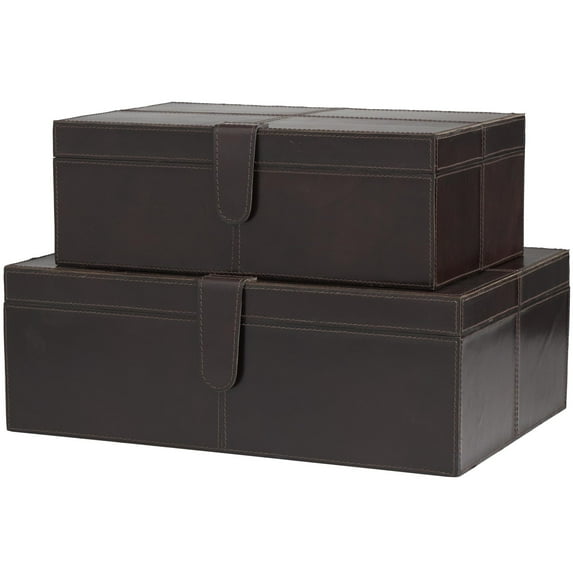 DecMode Handmade Storage Dark Brown Leather Decorative Box with Snap ...