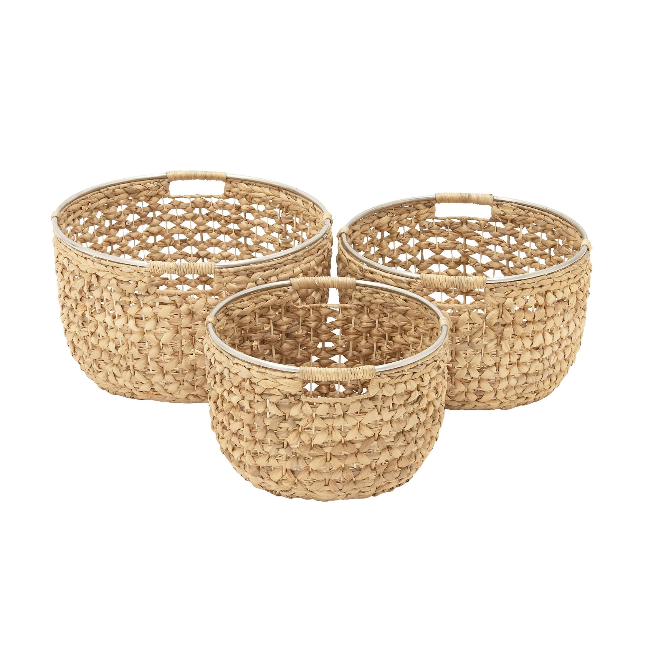 DecMode Tan, Wicker Natural Dried Plant, Coastal Serene Basket Set of 3 ...