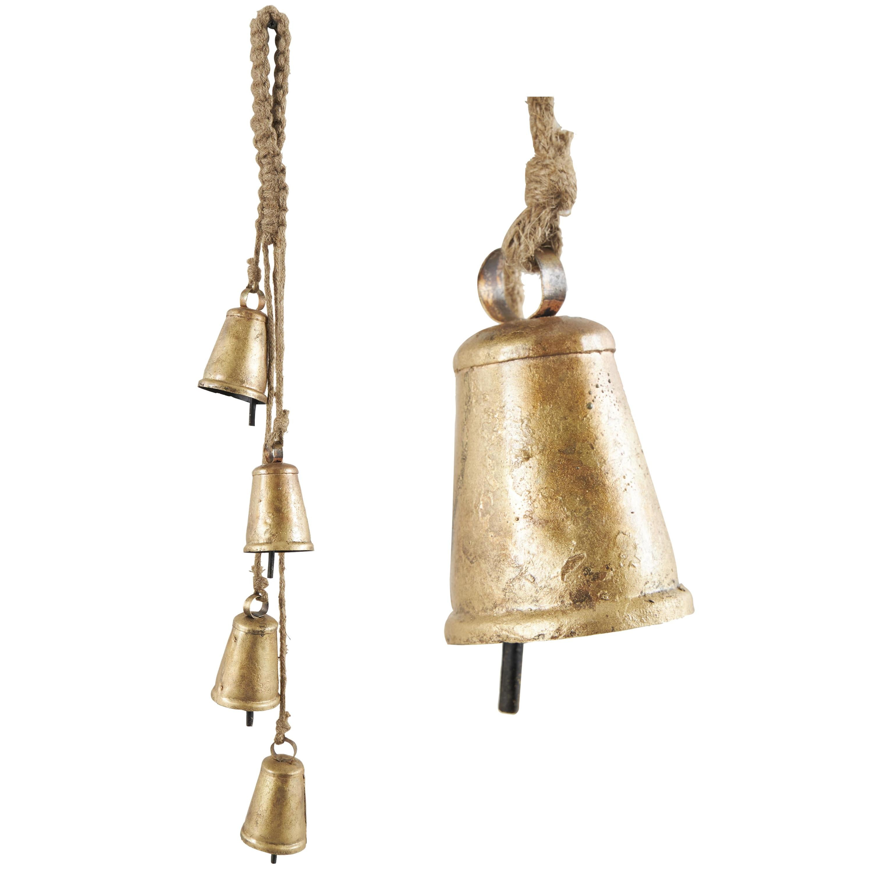 DecMode Tibetan Inspired Gold Metal Conical Decorative Cow Bells with 4 ...