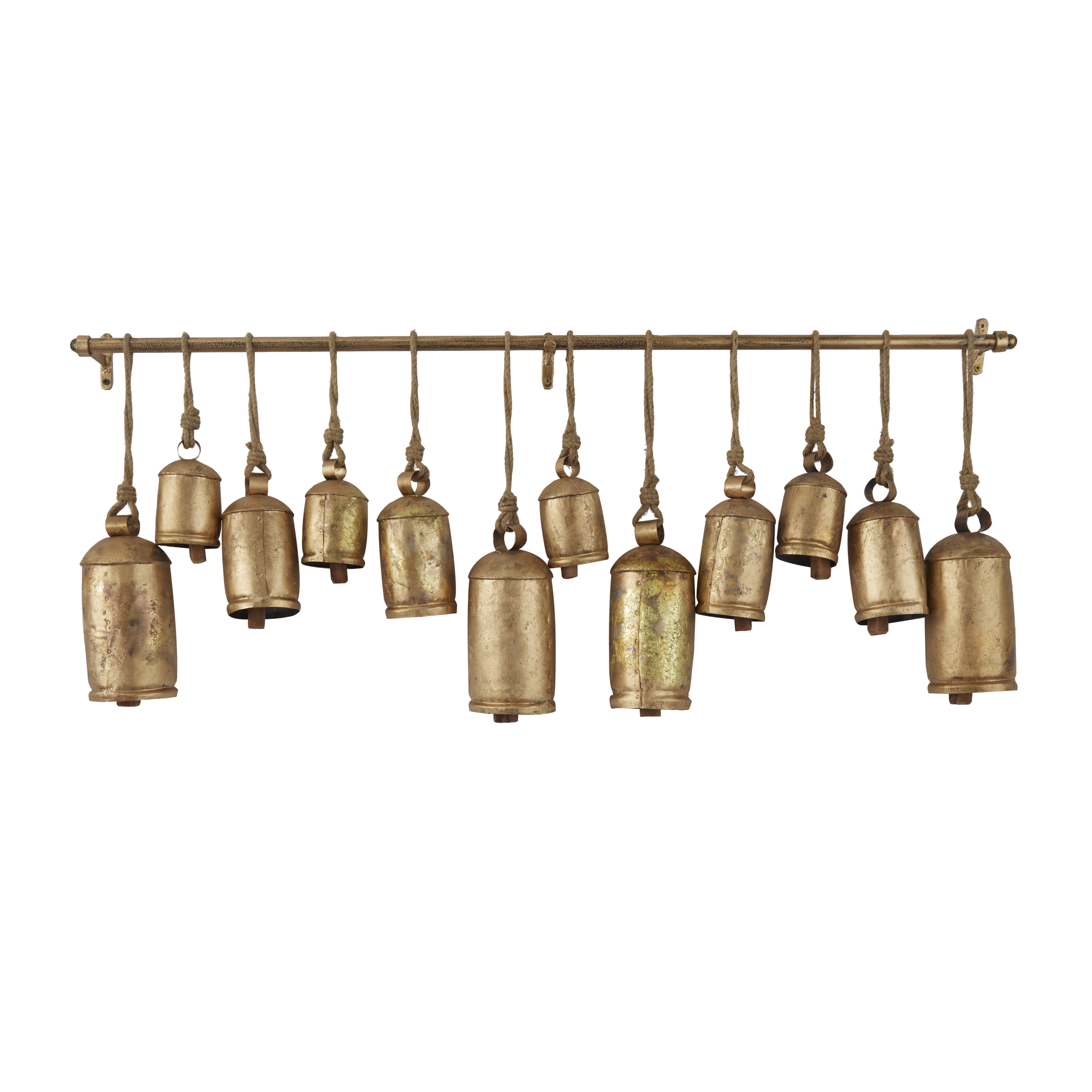 DecMode Gold Metal Tibetan Inspired Decorative Hanging Bell Chime Set ...