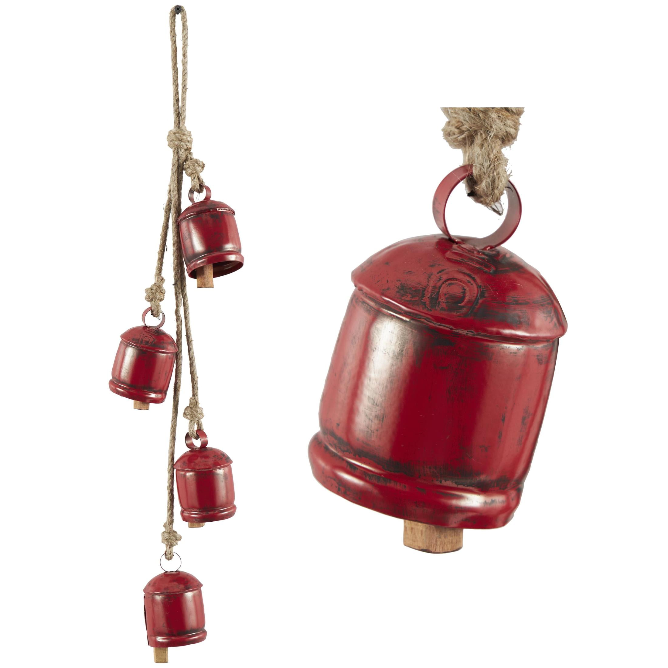 DecMode Tibetan Inspired Cascading Red Metal Cylindrical Decorative Cow ...