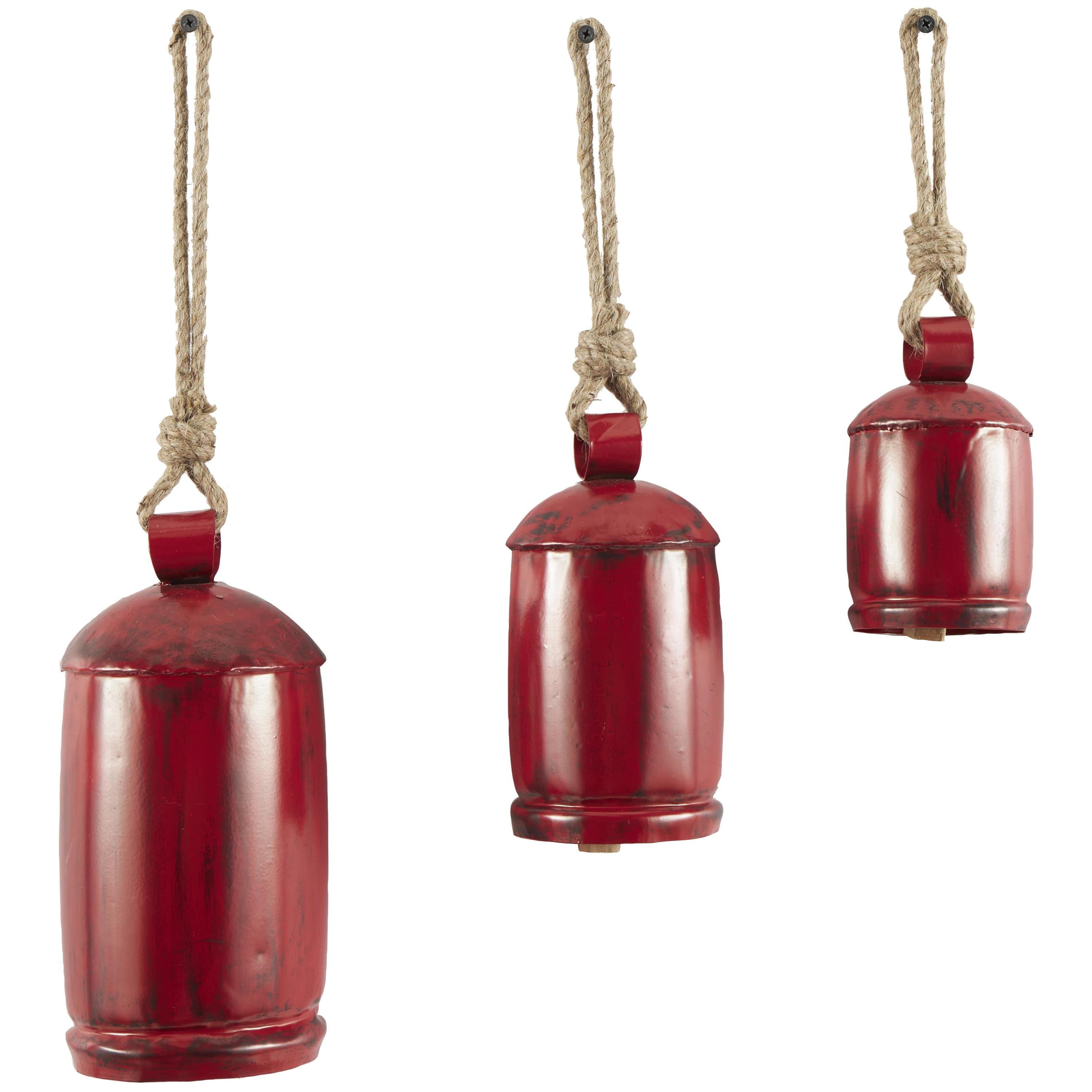 DecMode Tibetan Inspired Red Metal Cylindrical Decorative Cow Bells ...