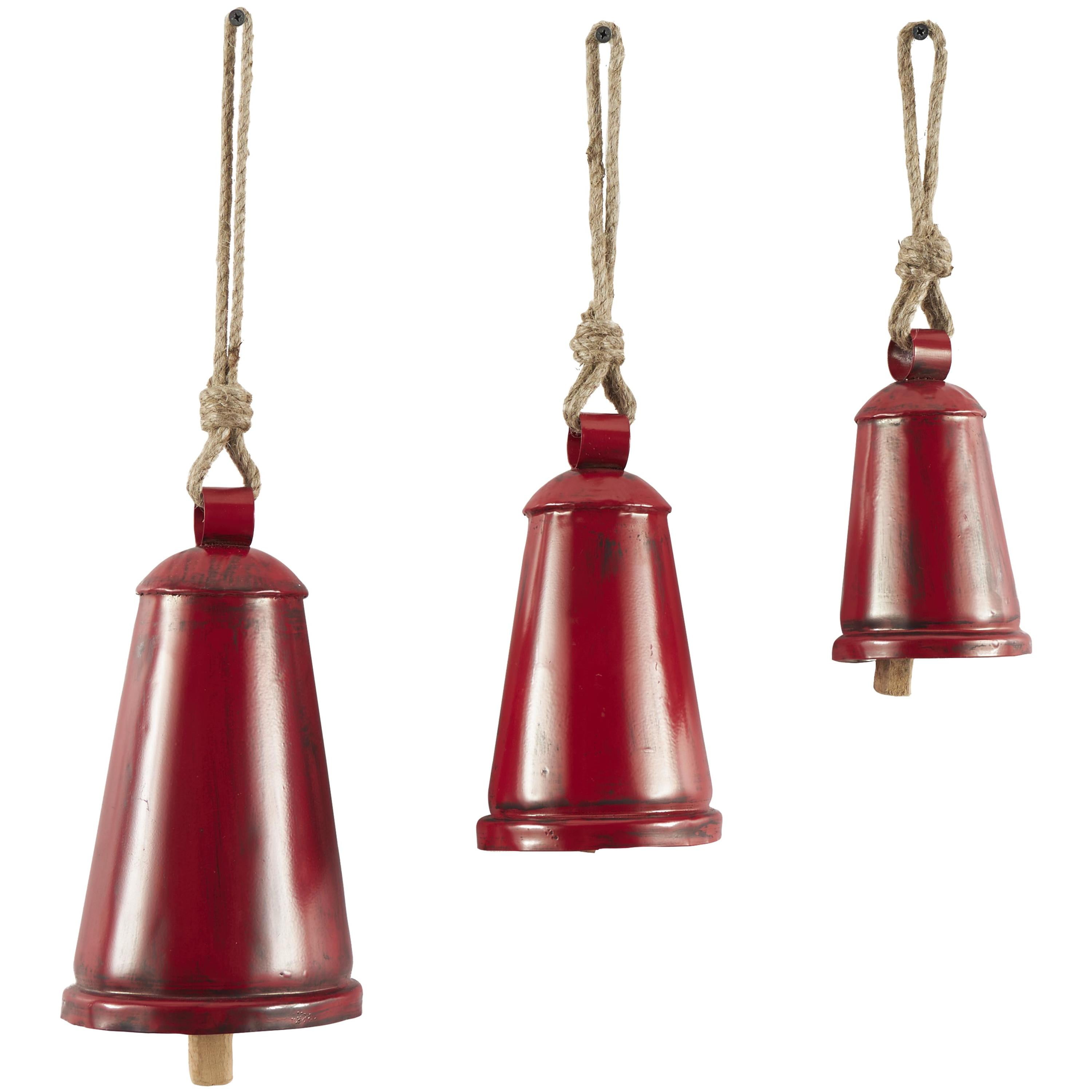 DecMode Tibetan Inspired Red Metal Narrow Cone Decorative Cow Bells ...