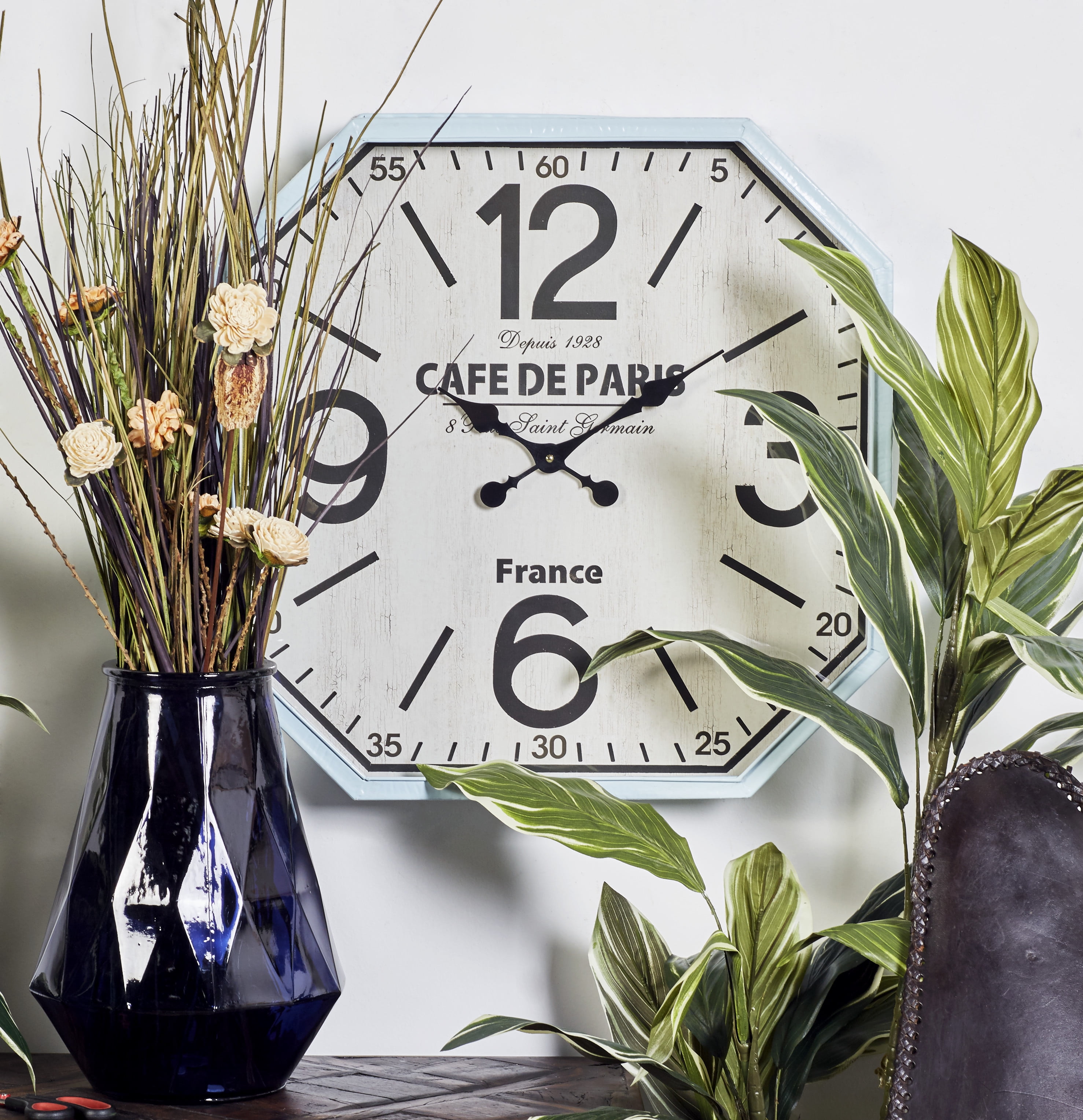 DecMode Traditional 24 Inch Octagonal Iron and Wood Wall Clock ...