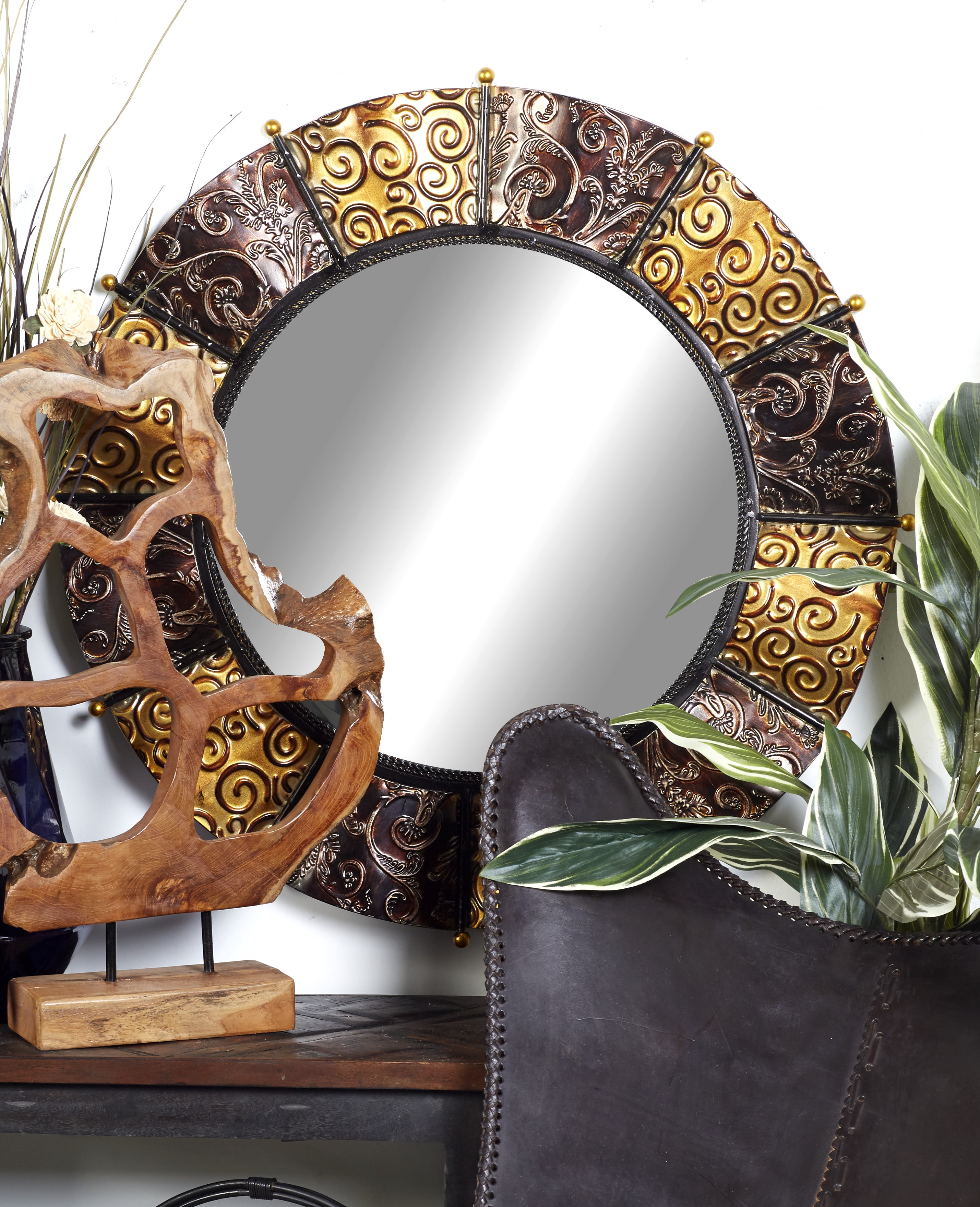 DecMode Traditional 32 Inch Iron Round Scrollwork Wall Mirror - Walmart.com