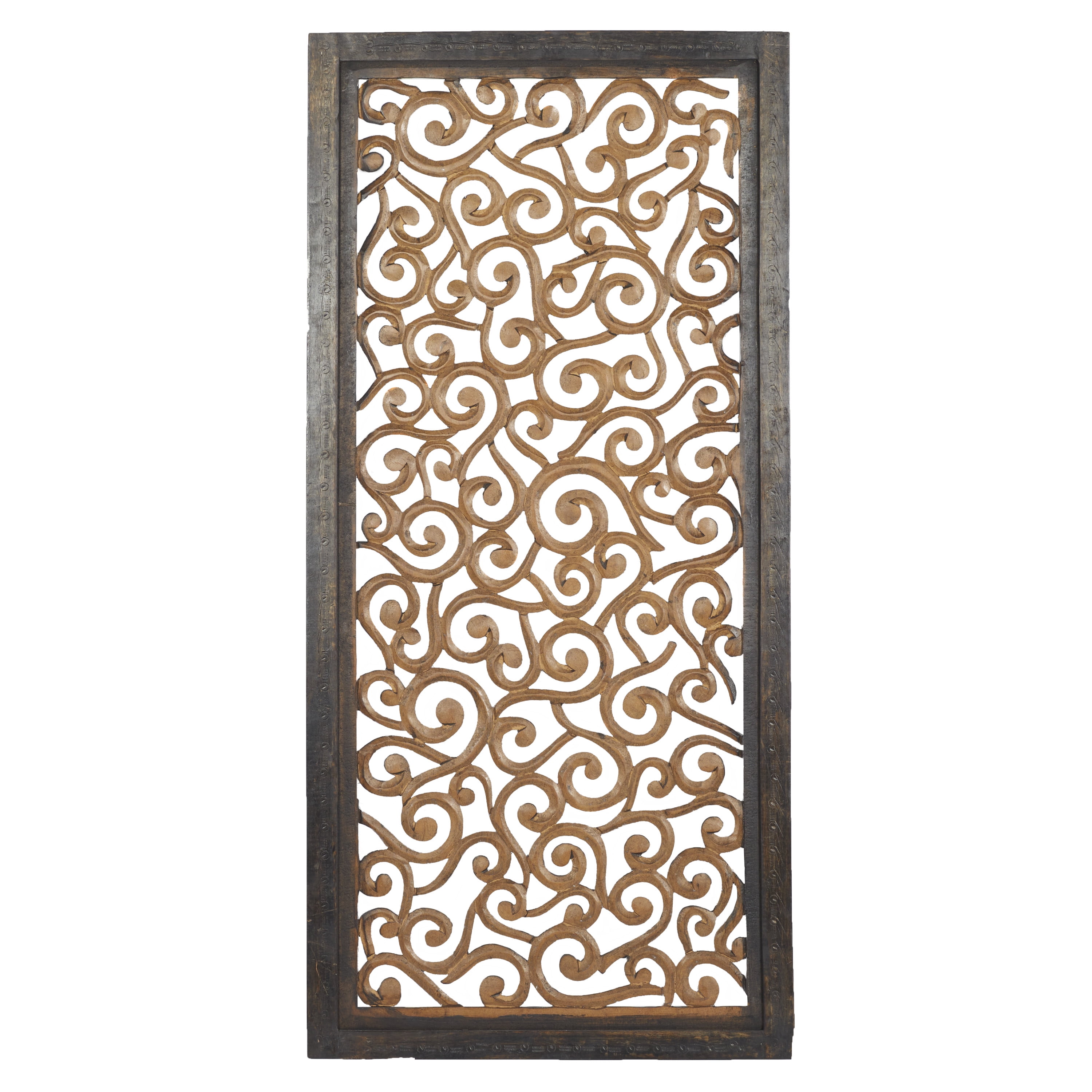 DecMode Traditional Wood Carved Vine Scroll Design with Brown Finish ...