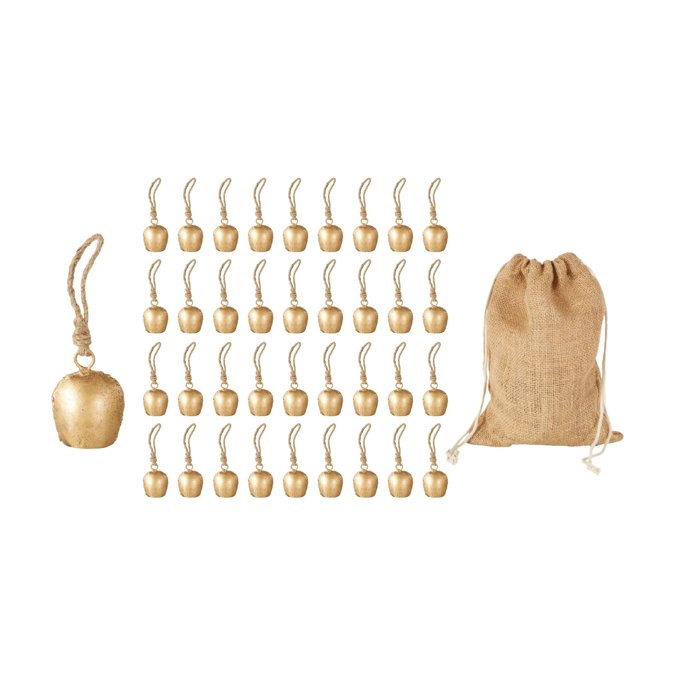 DecMode Tibetan Inspired Gold Metal Round Decorative Bells with Brown ...