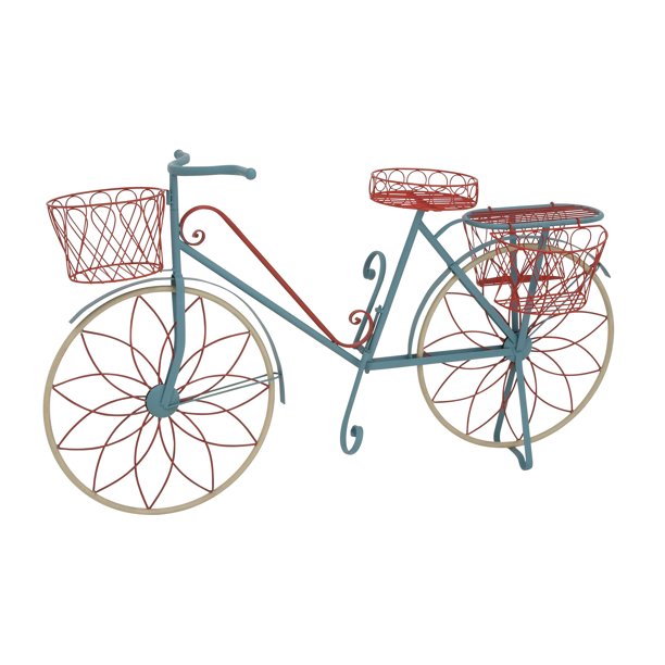 DecMode Vintage Turquoise/Red 3 Tier Bicycle Inspired Metal Plantstand ...