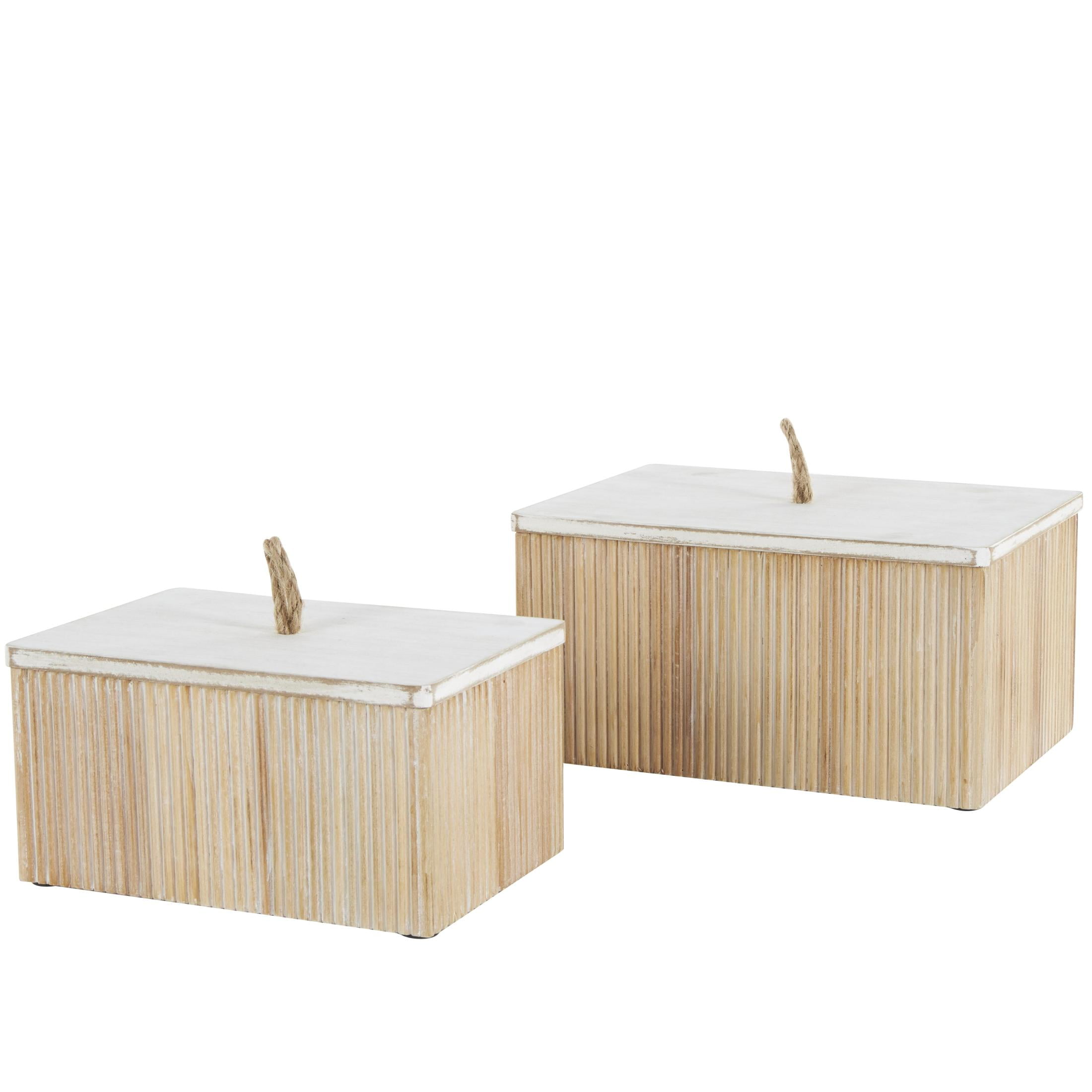 DecMode Farmhouse Cream Wood Decorative Storage Box Set with White Lids ...