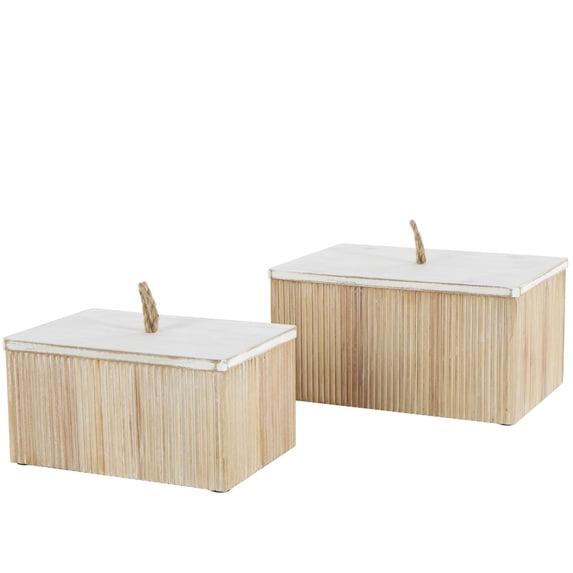 DecMode Farmhouse Cream Wood Decorative Storage Box Set with White Lids ...