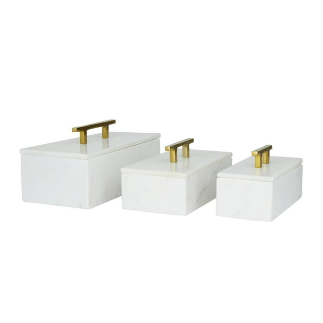 DecMode White Marble Decorative Box with Gold Handle, 3 Count - Walmart.com