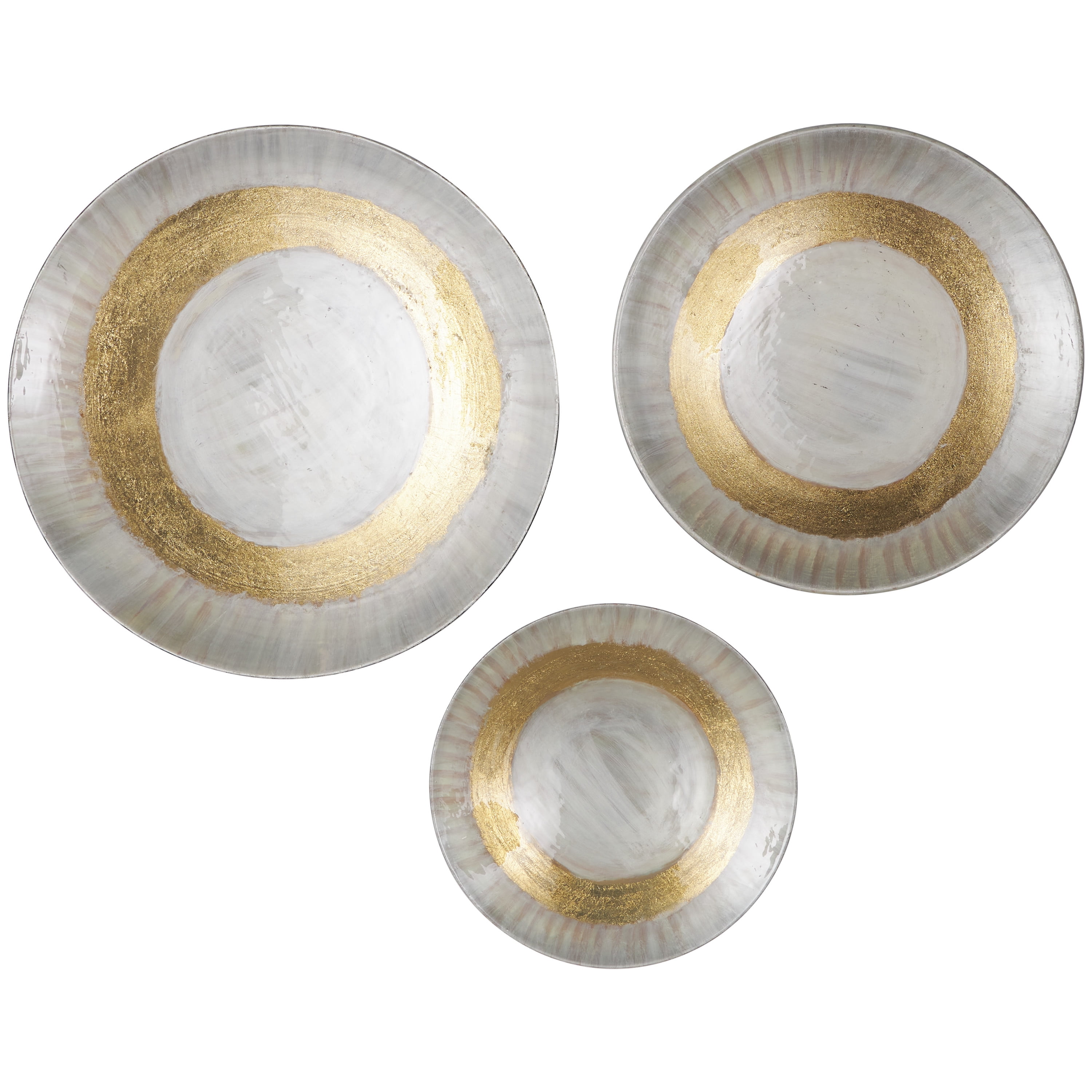 DecMode White Metal 3D Circular Disk Abstract Wall Decor with Gold Foil ...