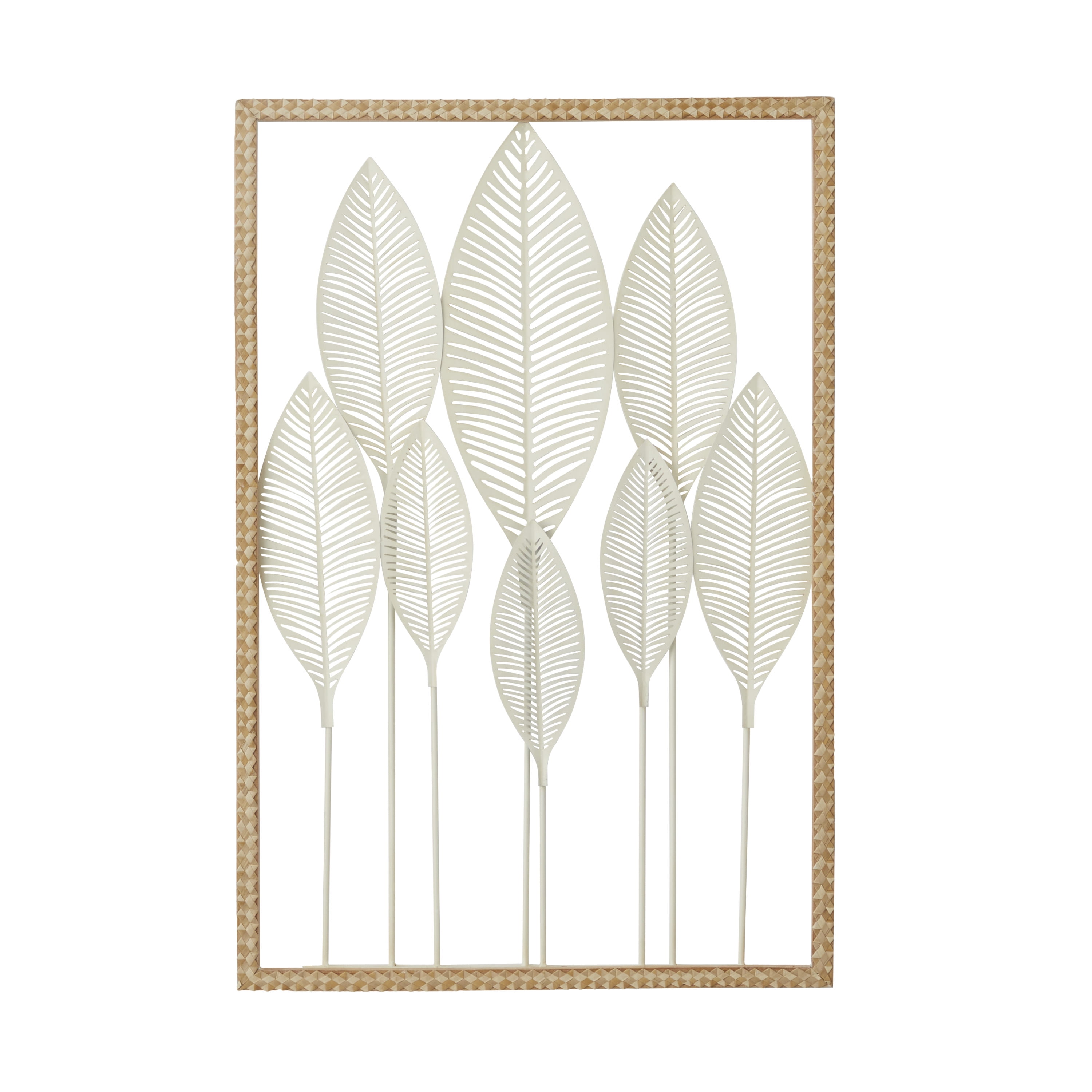DecMode White Metal Tall Cut-Out Leaf Wall Decor with Intricate Laser ...