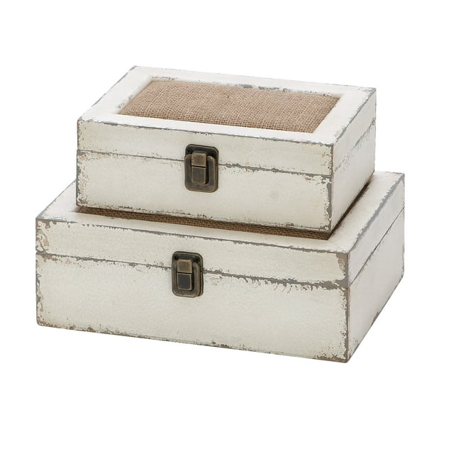 DecMode White Wood Decorative Box with Hinged Lid, 2 Count - Walmart.com