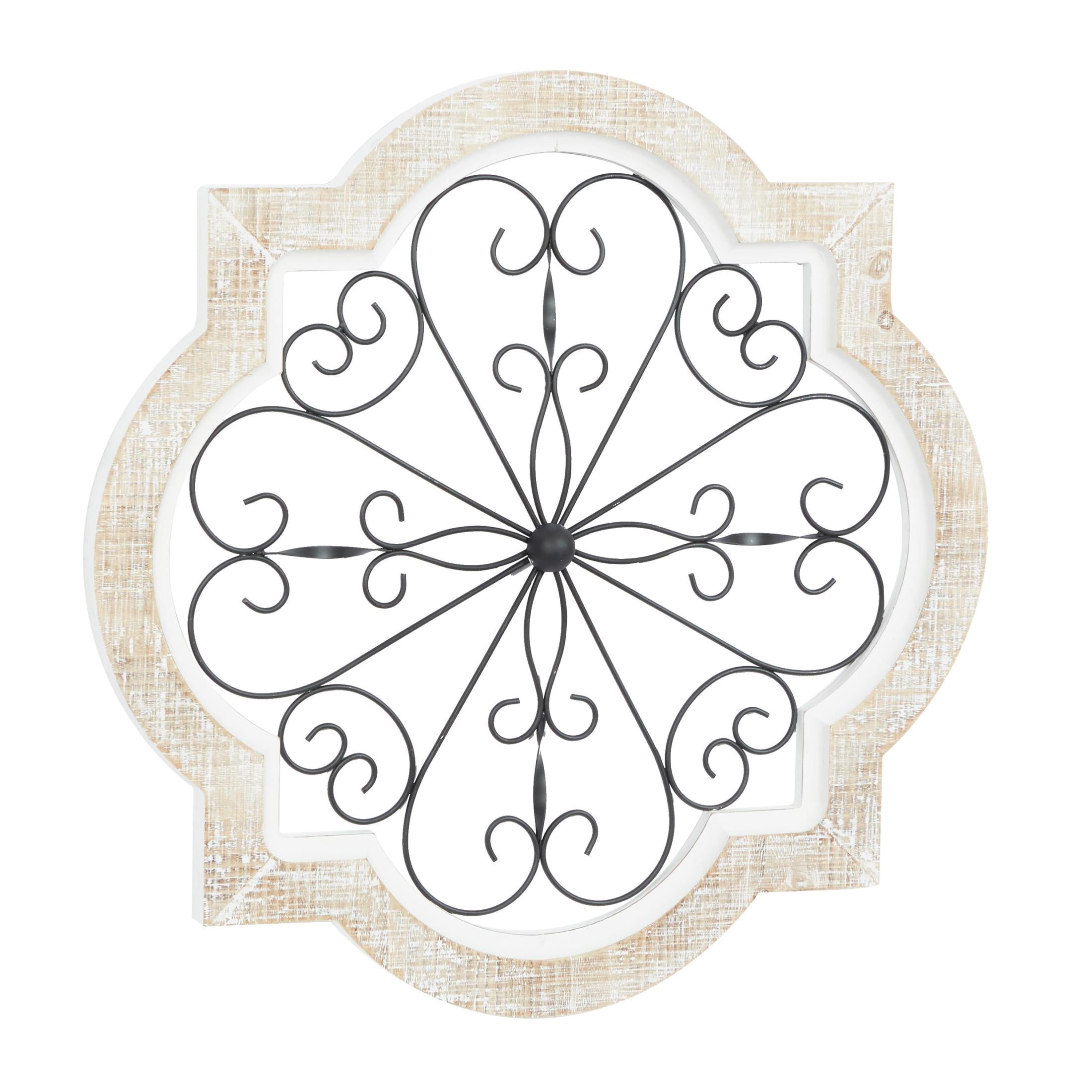 DecMode White Wooden Scroll Wall Decor with Metal Scroll Work - Walmart.com