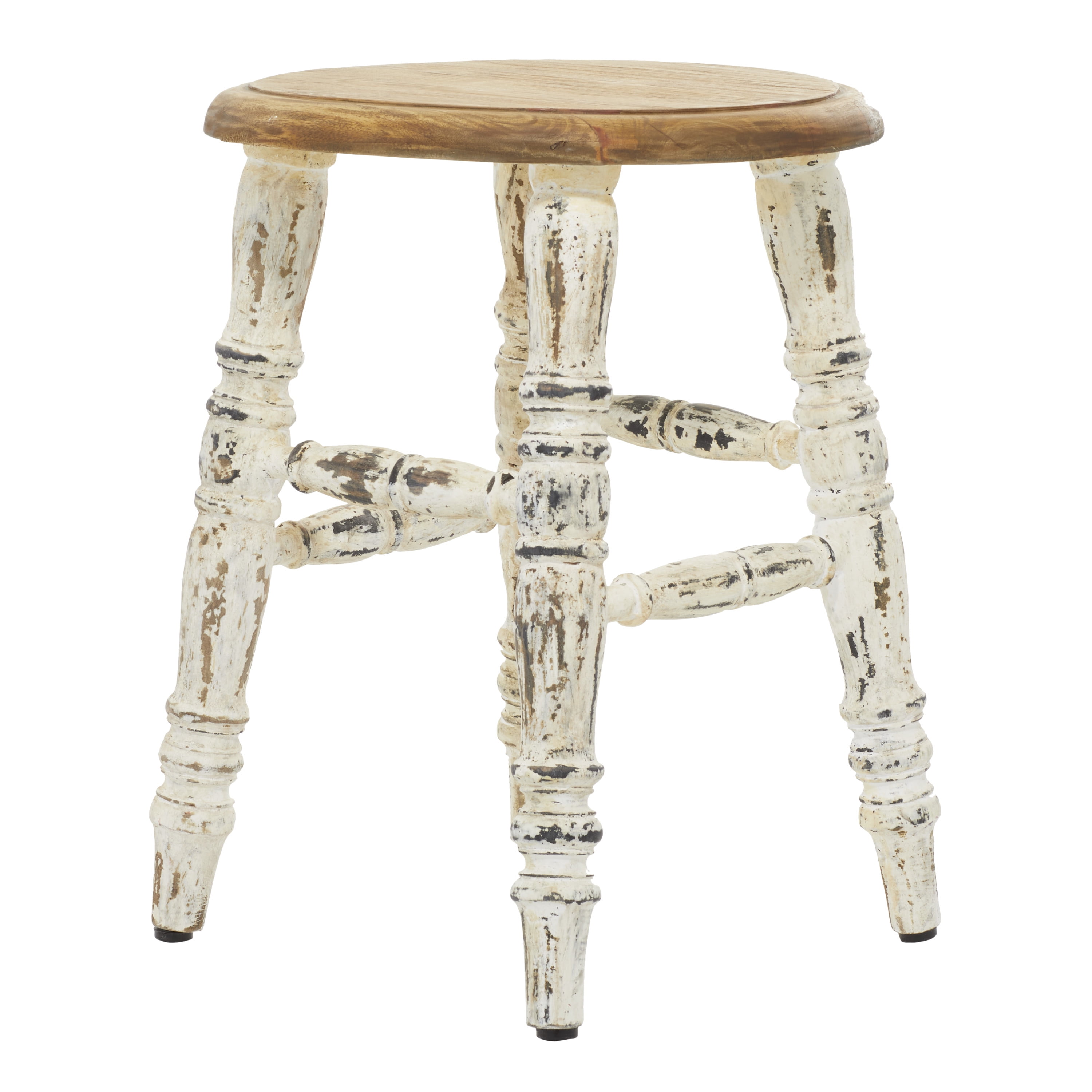 DecMode Wood Stool with Brown Wood Top, White - Walmart.com