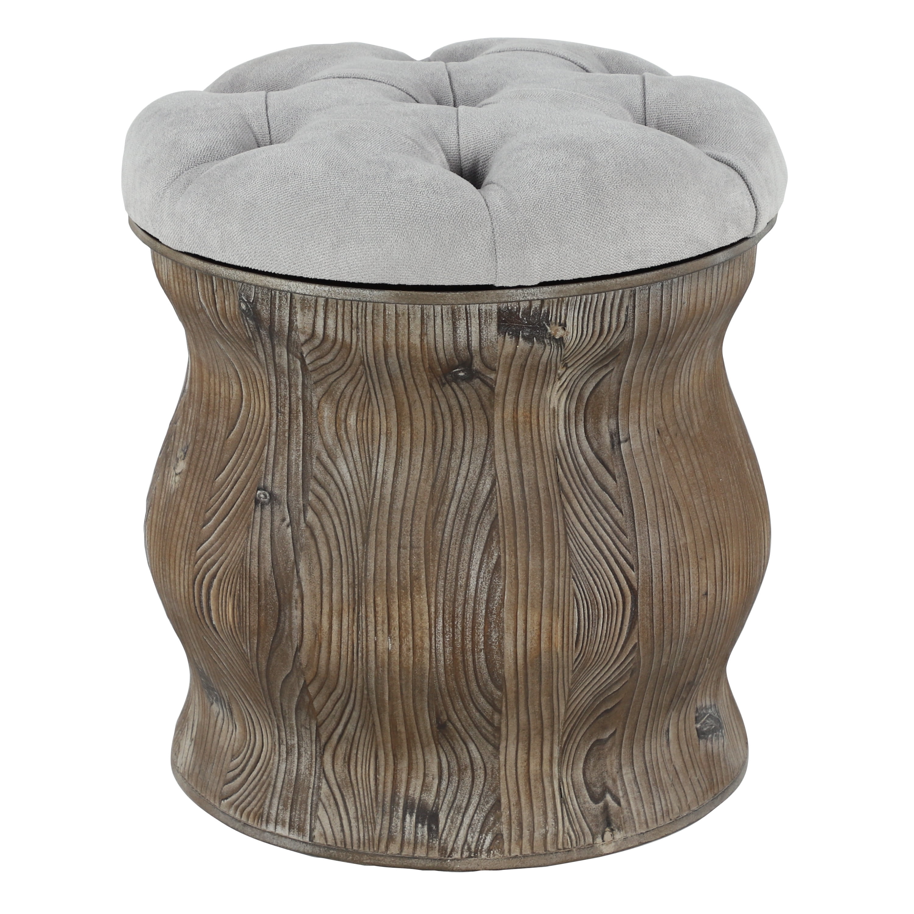 DecMode Wood Storage Stool with Tufted Seat, Light Gray - Walmart.com