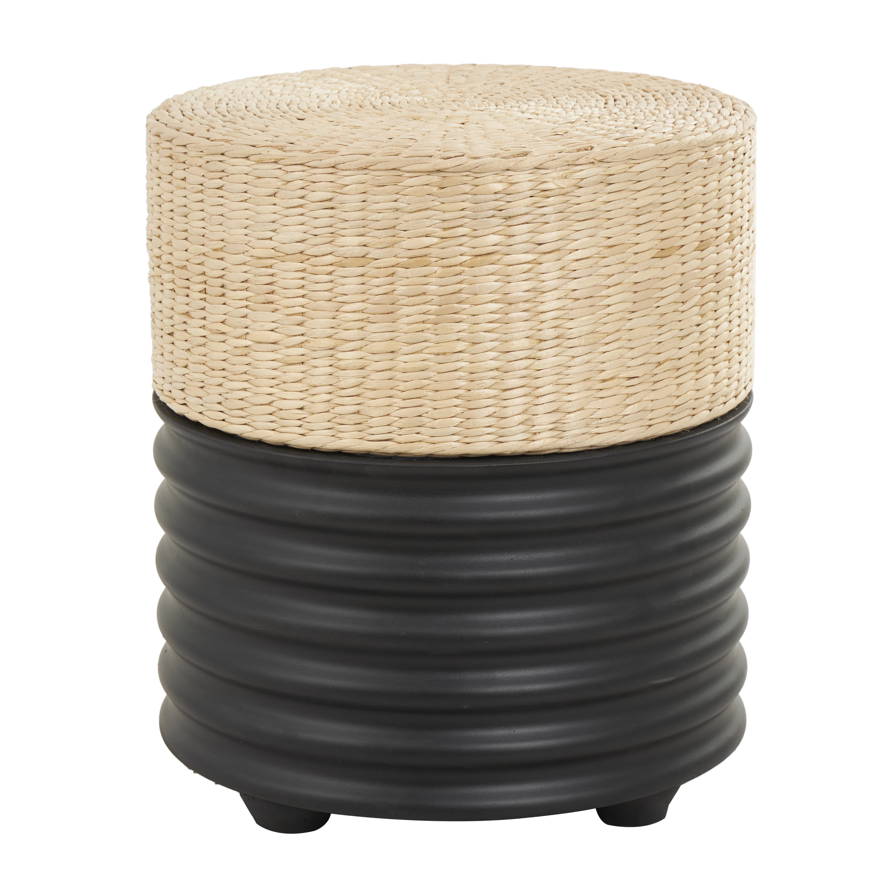 DecMode Wooden Geometric Handmade Woven Two-Toned Stool with Seagrass ...