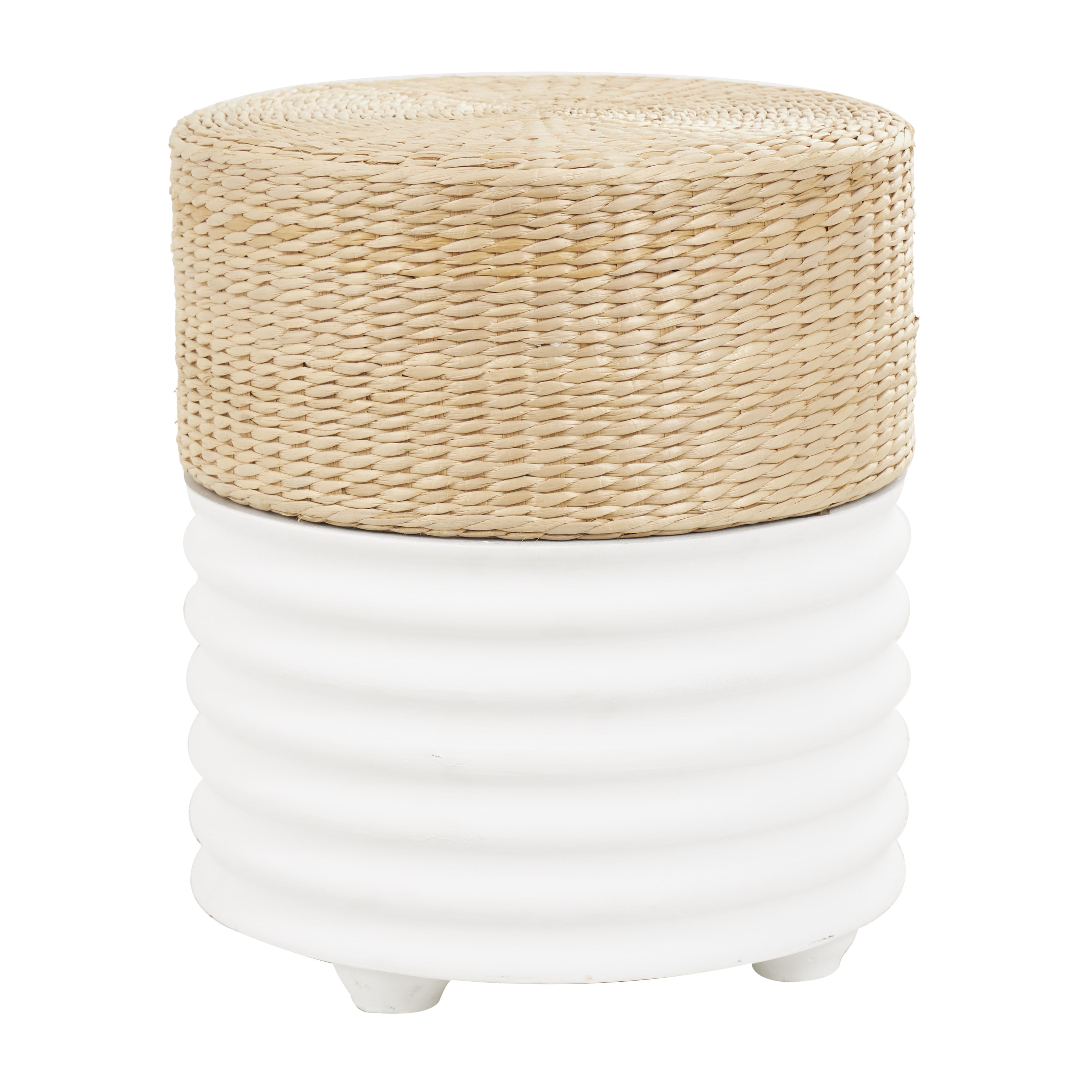 DecMode Wooden Geometric Handmade Woven Two-Toned Stool with Seagrass ...