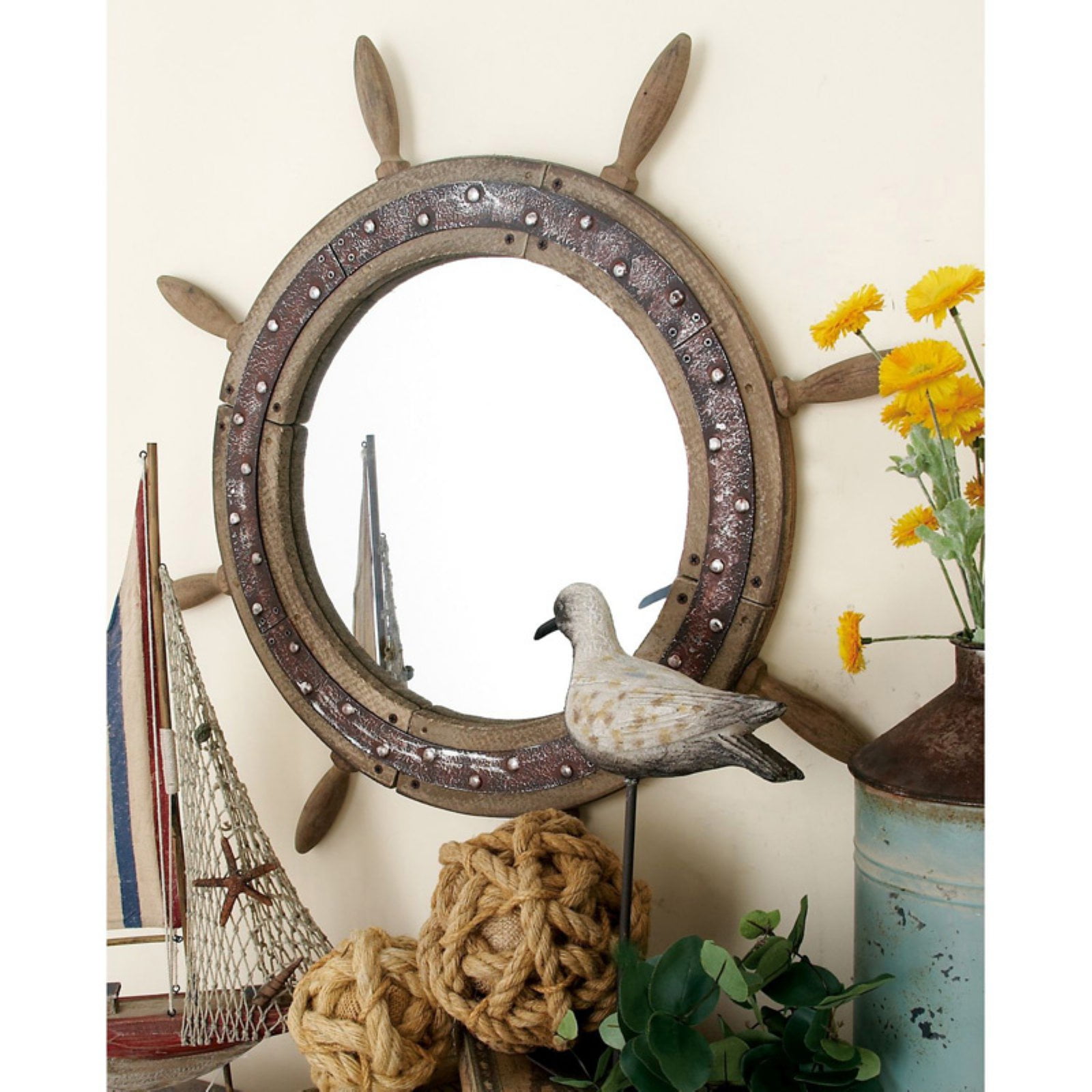 deco 79 wood ship wheel mirror, 29-inch - Walmart.com