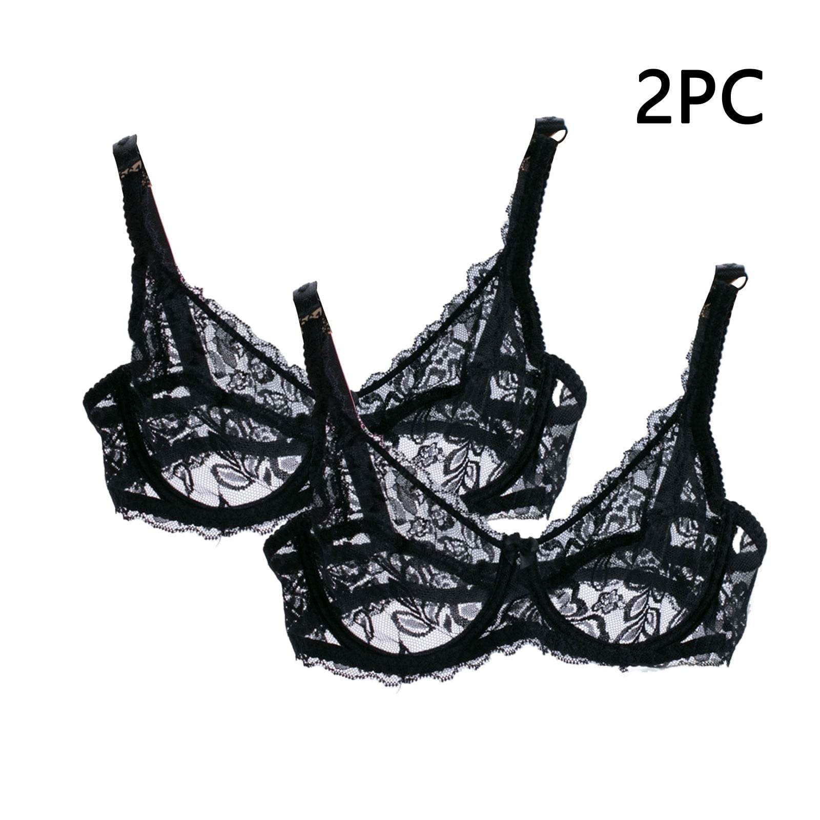 DecSea 2PC Sexy Sheer See Through Bras Unlined Underwire Lace Mesh Non ...