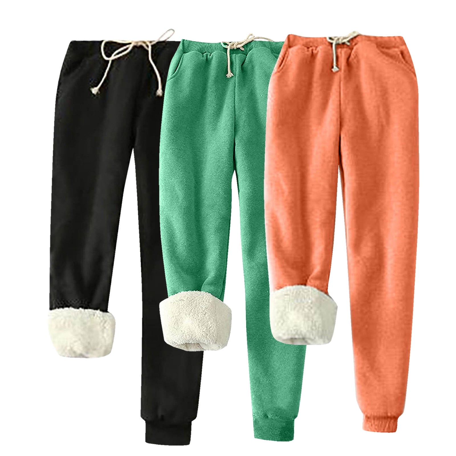 DecSea 3PC Women's Winter Warm Fleece Joggers Pants Sherpa Lined ...