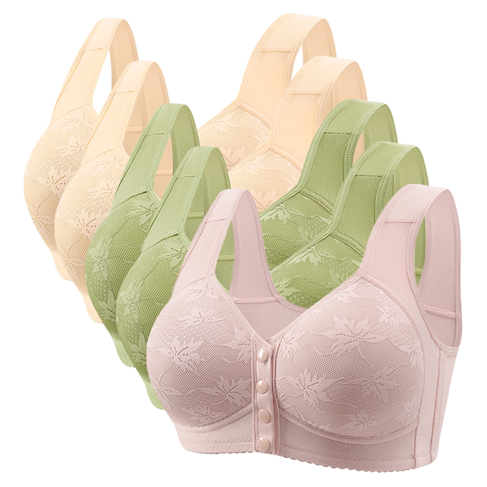 DecSea 4-Pack Daisy Bras for Older Women Front Closure Wireless Push Up ...