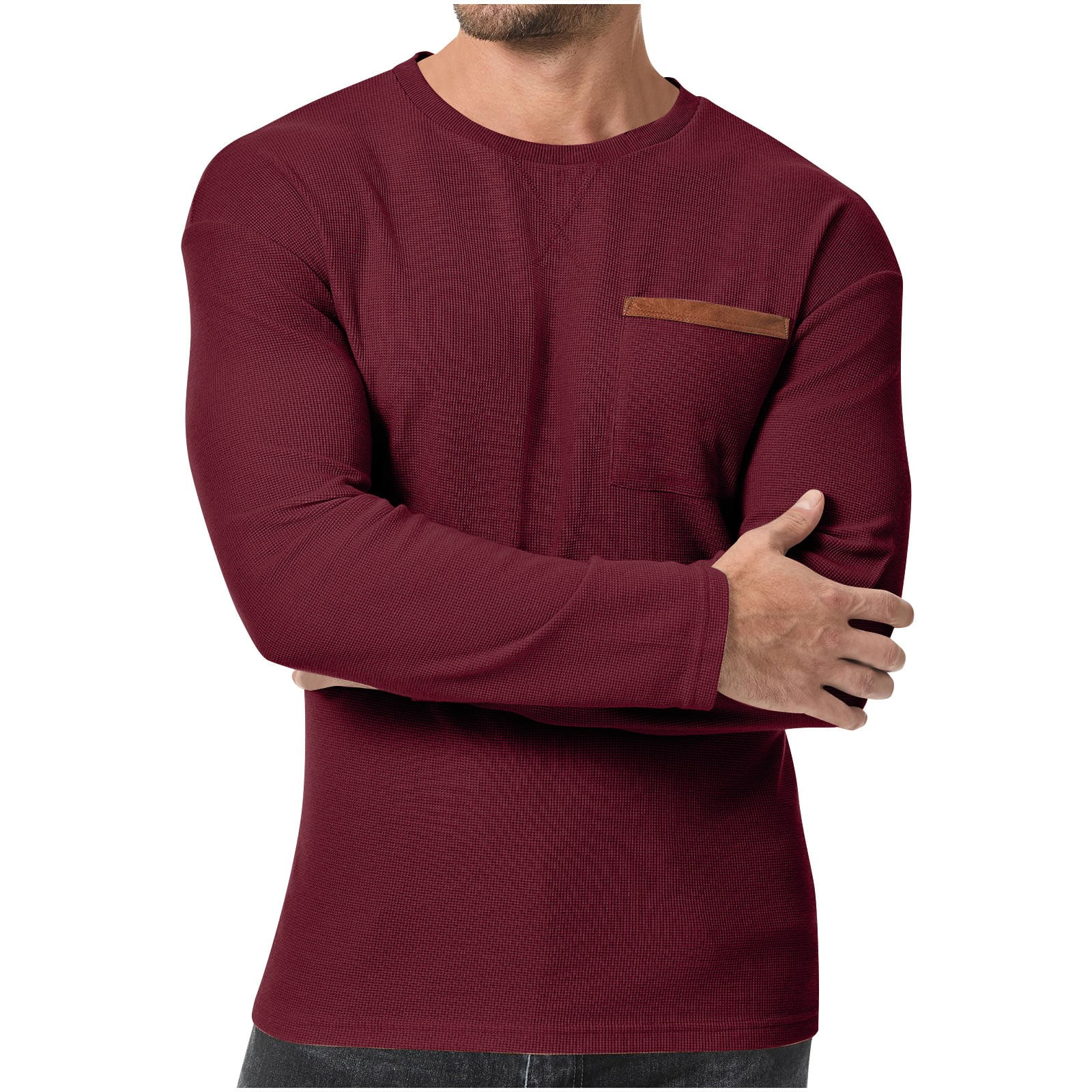DecSea Men's T-Shirt Waffle Textured Knit Drop-Shoulder Long Sleeve ...