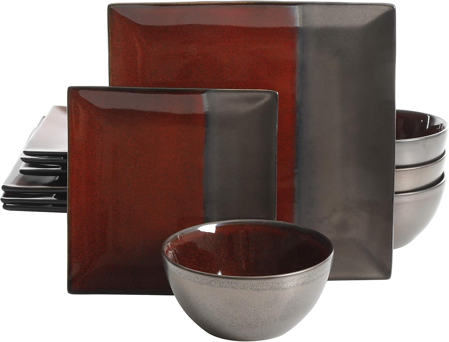 Decadence 12 Piece Reactive Glaze Dinnerware Set Service for 4, Red ...