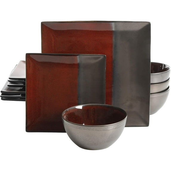 Decadence 12 Piece Reactive Glaze Dinnerware Set Service for 4, Red ...
