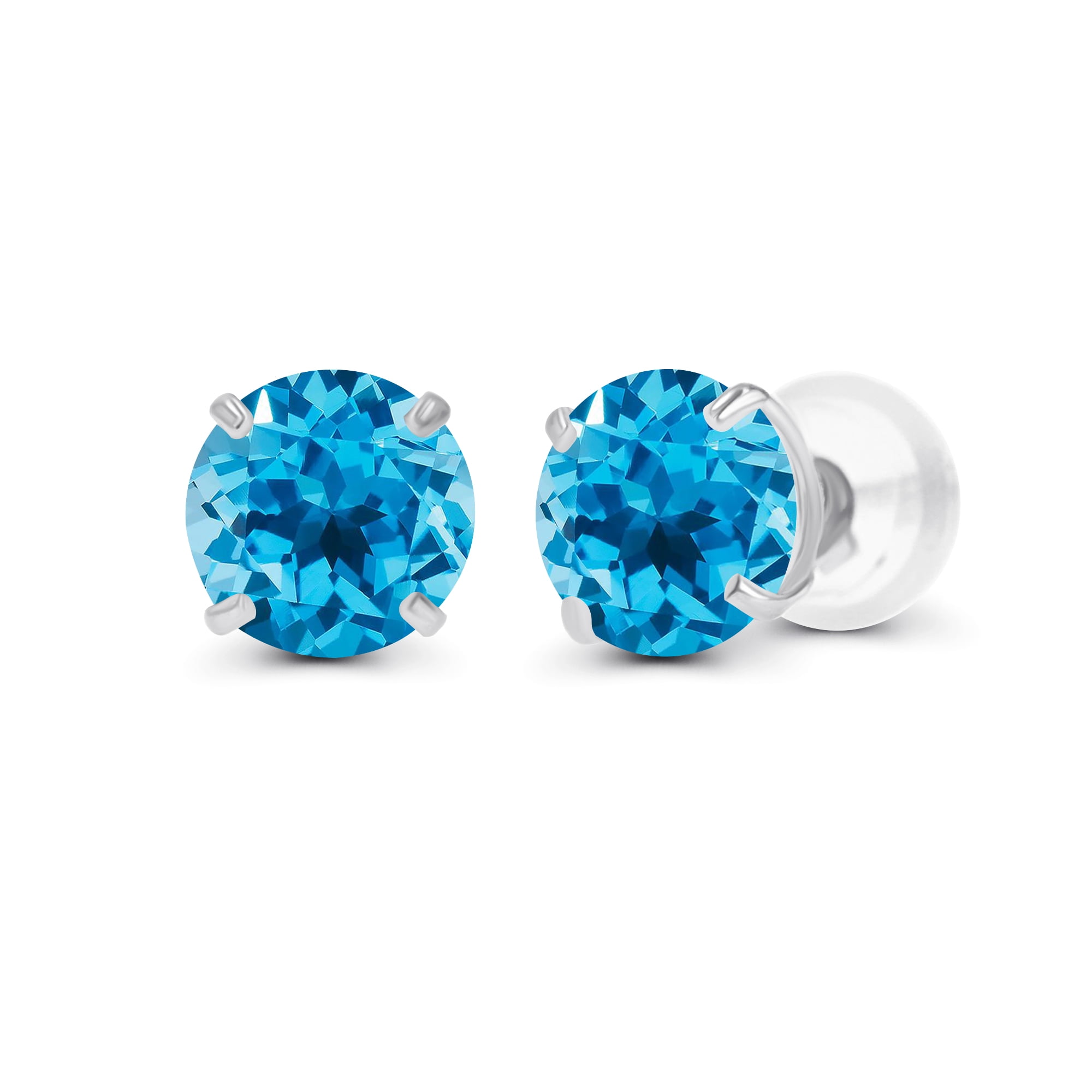 Decadence 14K Solid White Gold 4mm Round Natural Swiss Blue Topaz ...