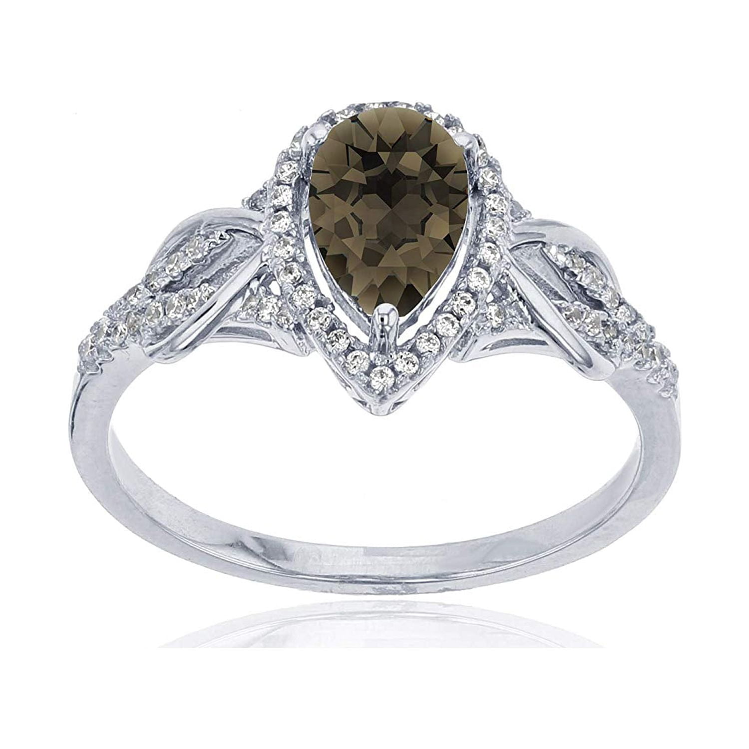 Decadence 14K White Gold 0.17 CTTW Round Diamond & 8x5mm Pear Cut ...