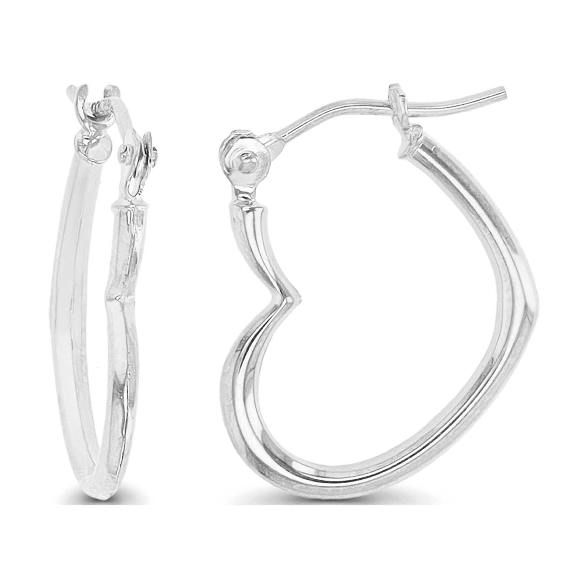 14K White Gold Solid Sideways Heart Hoop Earrings, Made in Italy ...