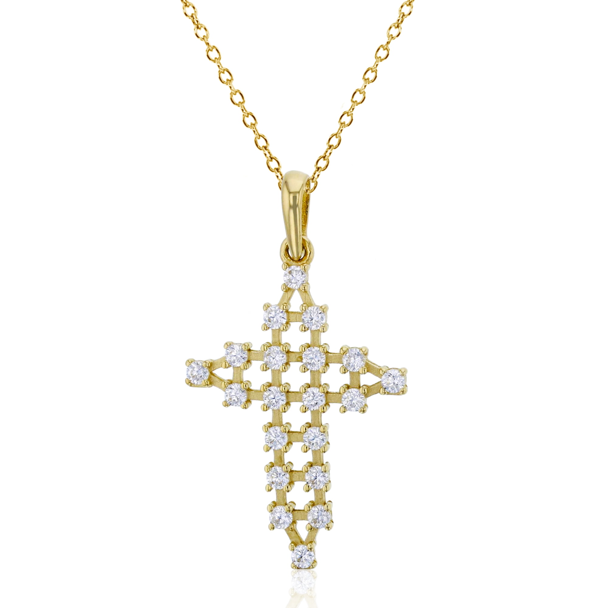 Decadence 14K Yellow Gold 30x16mm Basketweave Pave Cross 18" Necklace ...