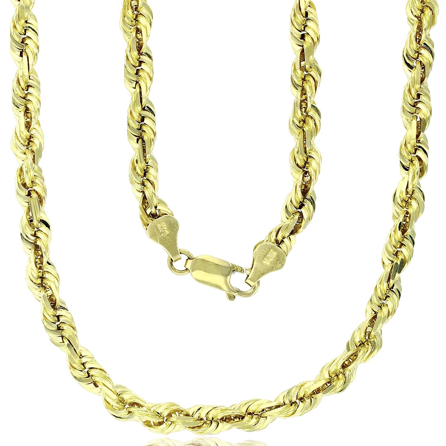 Decadence 14K Yellow Gold Solid 6mm Diamond Cut Rope Chain with Lobster ...