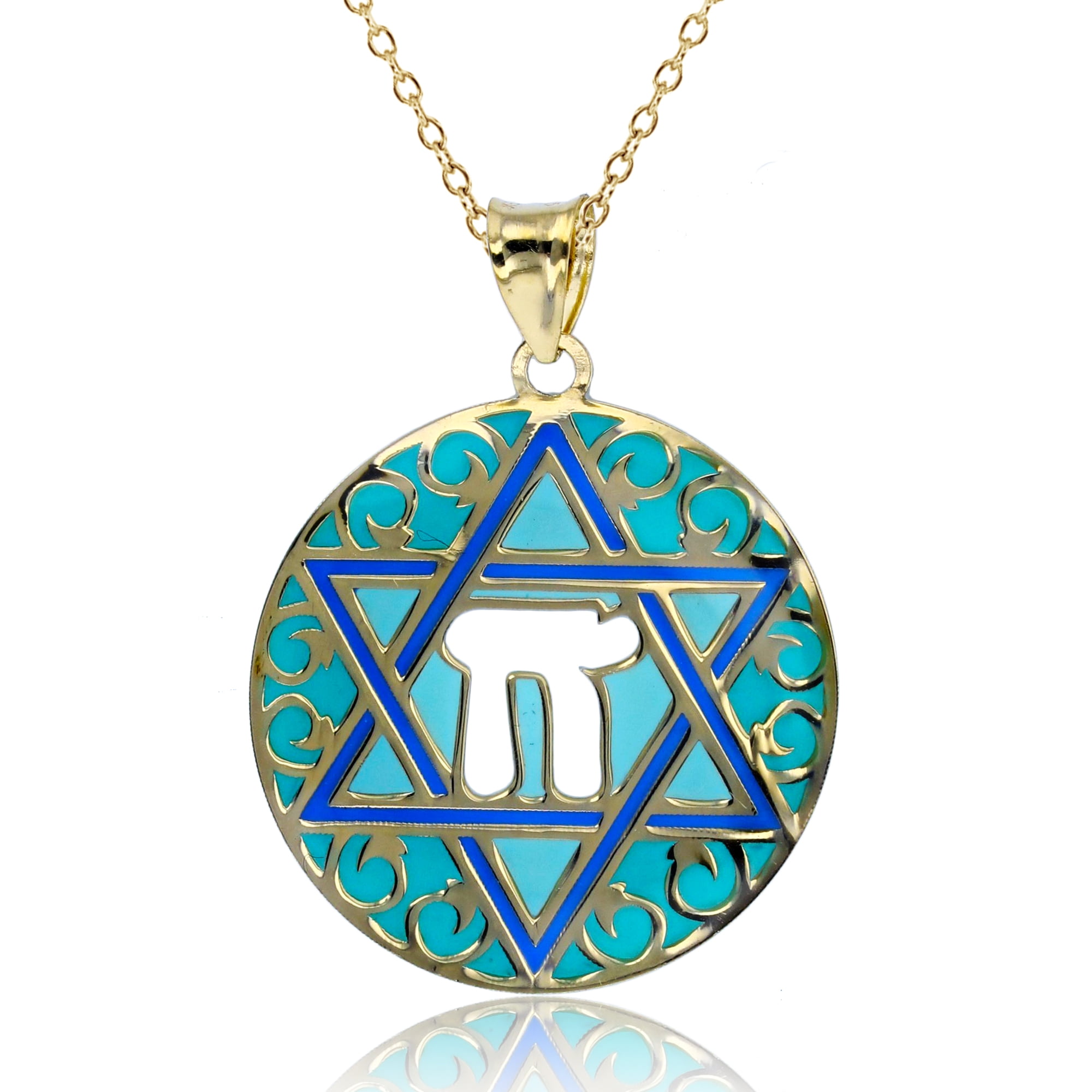 Decadence 14K Yellow Gold Solid Enamel David Star & Chai Necklace For ...