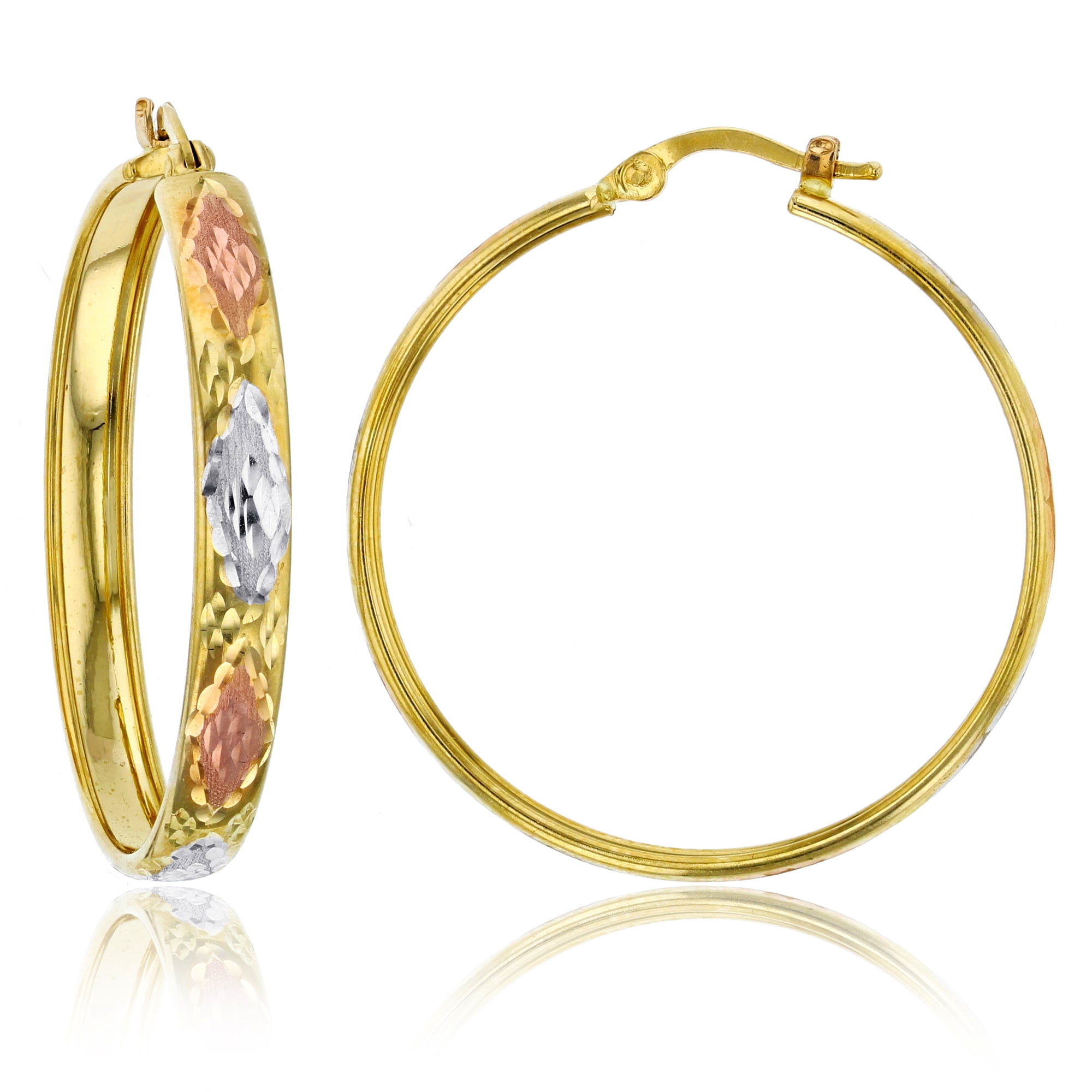 Decadence 14k Tri Color Gold Diamond Cut Hoop Earrings for Women | 4mm ...