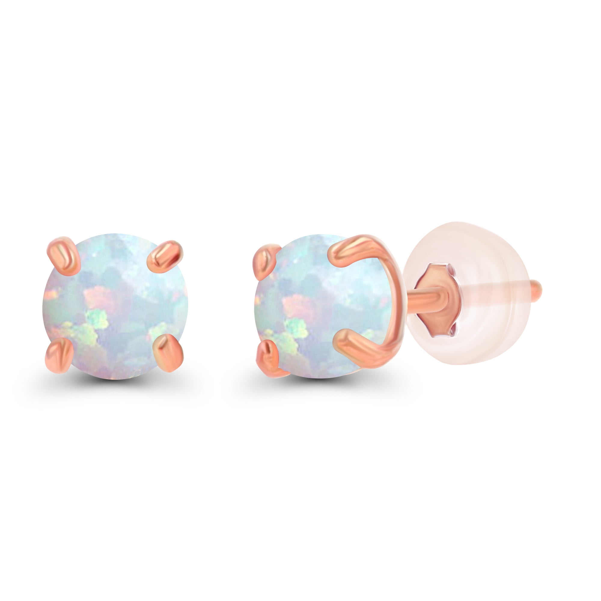 Decadence Genuine 10K Solid Rose Gold 3mm Round Created Opal October ...